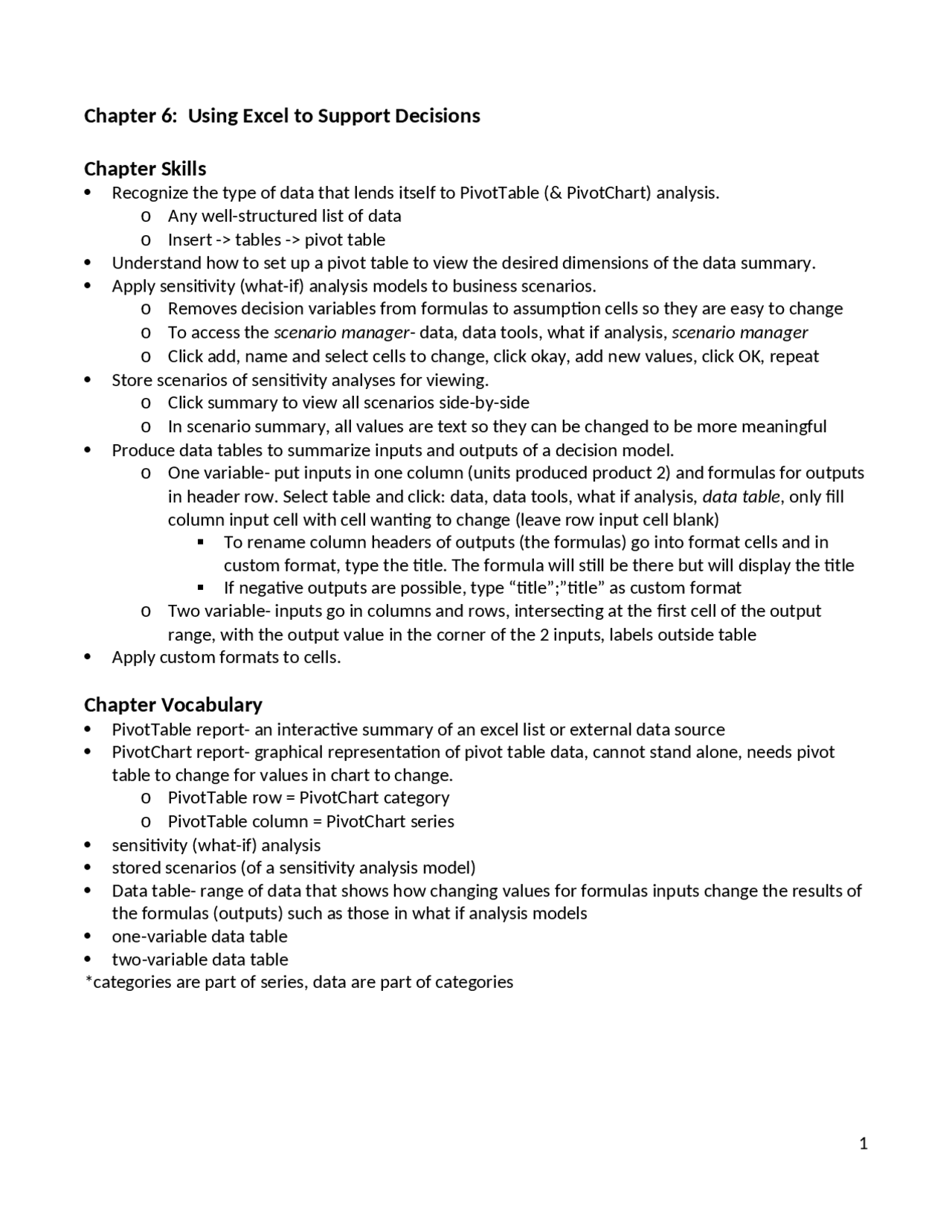 Using Excel To Support Decisions Lecture Notes Acis 2504 Docsity