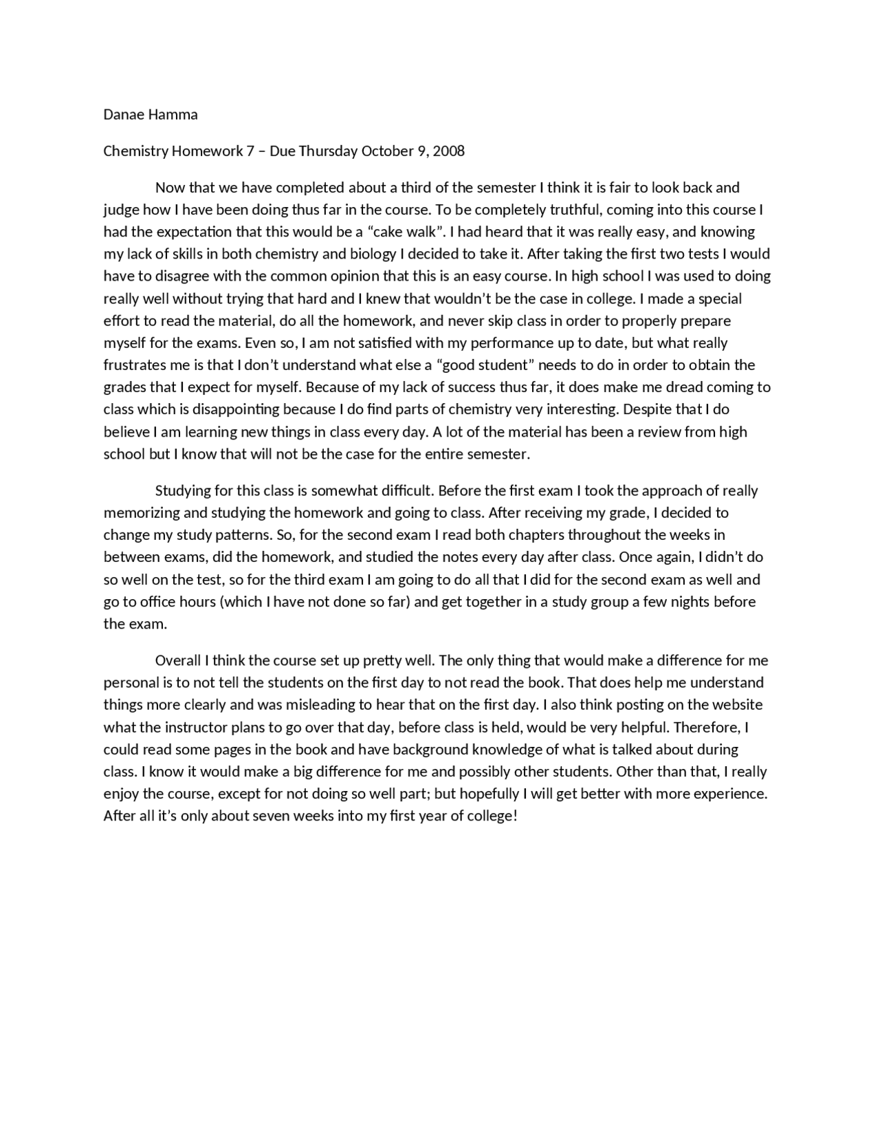 Homework 7 On Introduction To Chemistry Chem 1015 Docsity