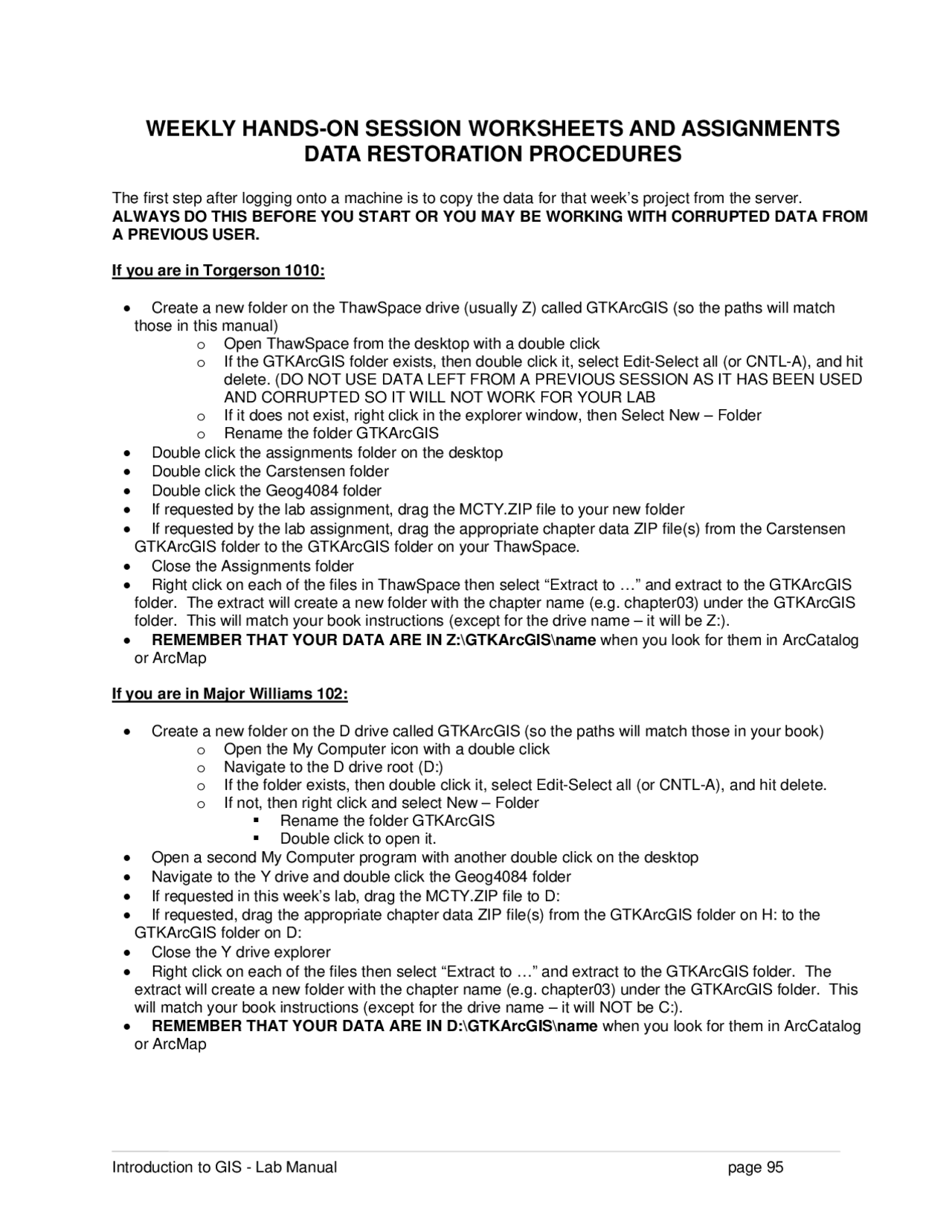 Lab Data Restoration Procedures Introduction To Gis Geog 4084