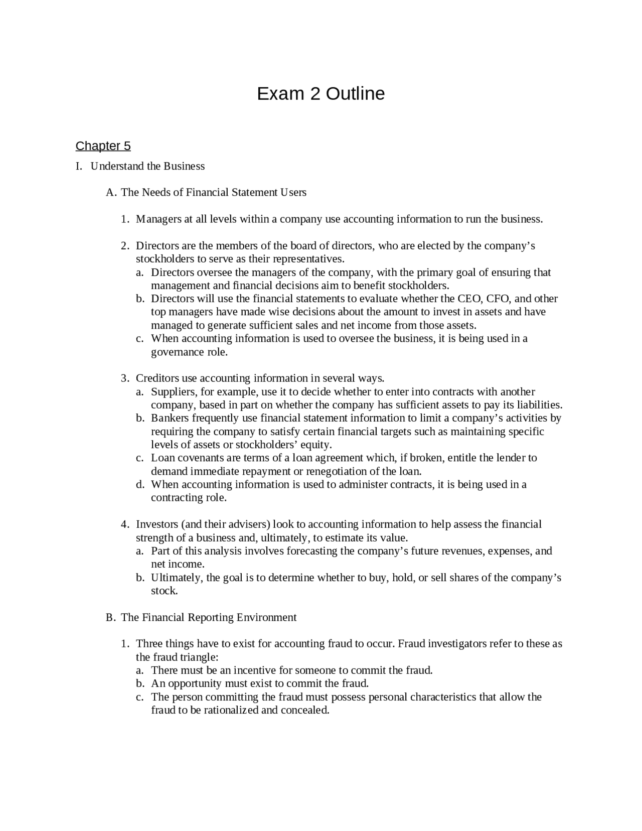 Exam 2 Outline Principles Of Accounting Acis 2115 Docsity