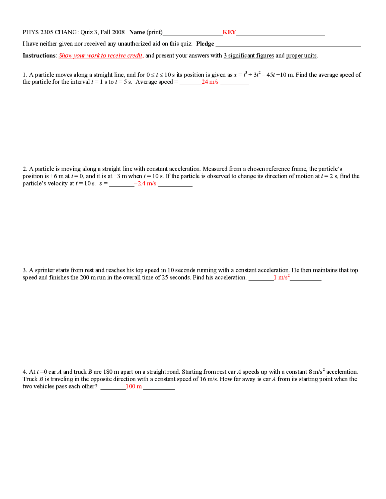 Quiz 3 With Solution Foundation Of Physics I Phys 2305 Docsity
