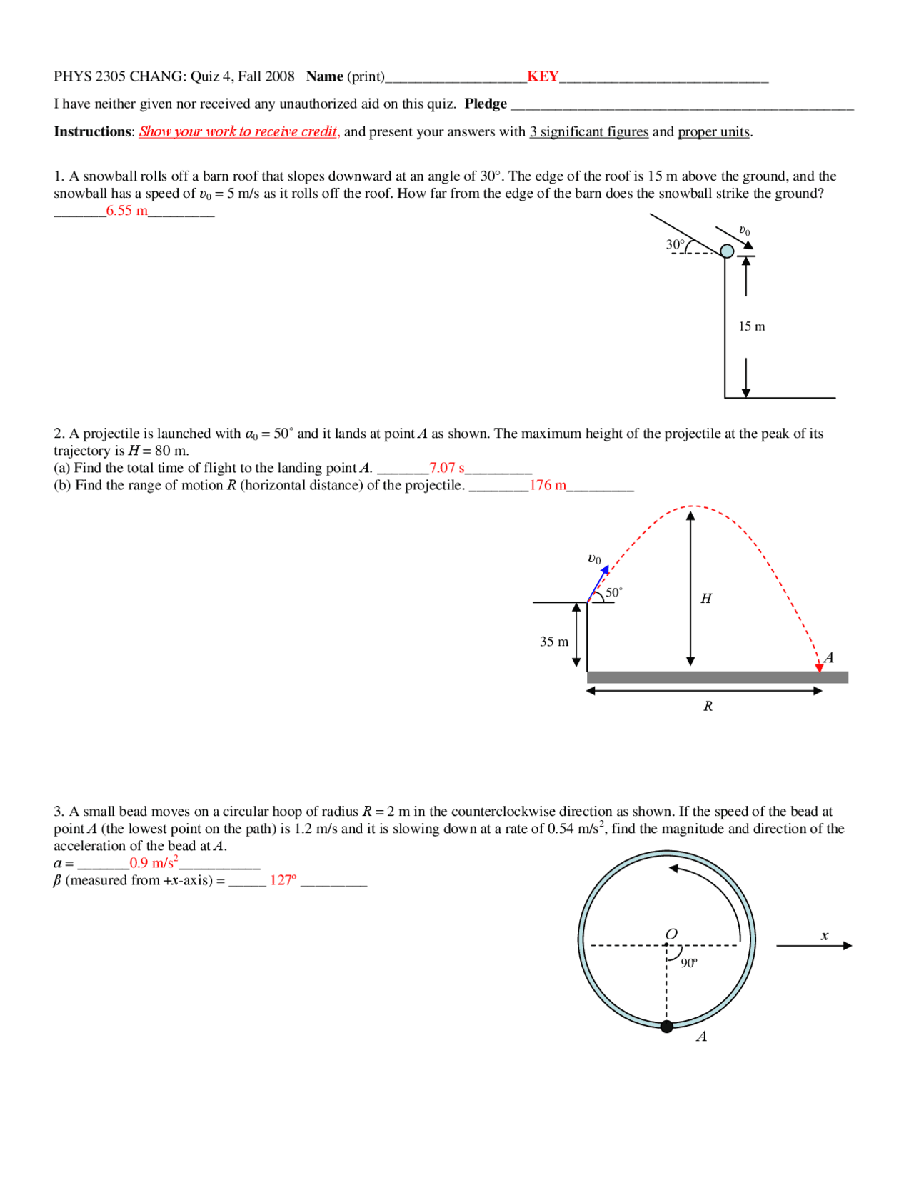 Foundations Of Physics I 3 Numerical Questions Phys 2305 Docsity