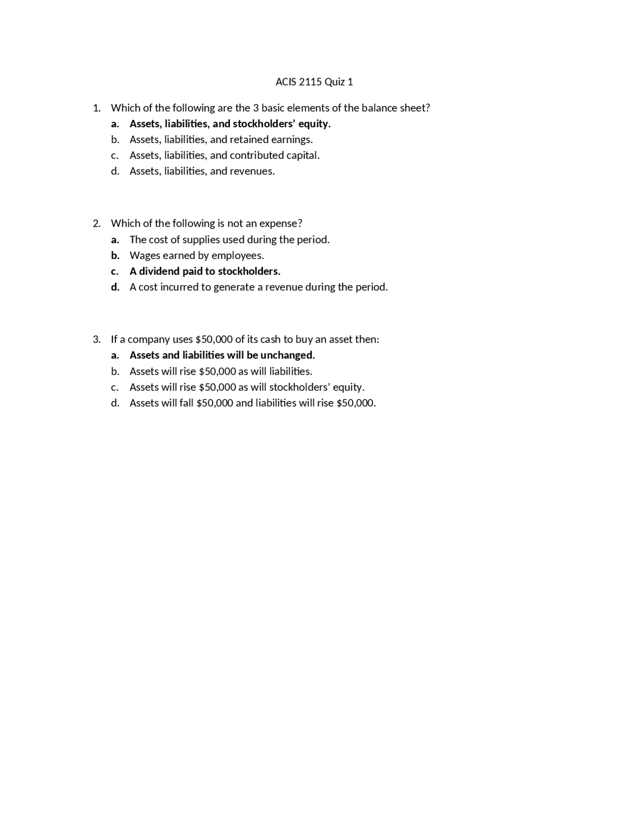 Balance Sheet Quiz Solved Principles Of Accounting Acis 2115 Docsity