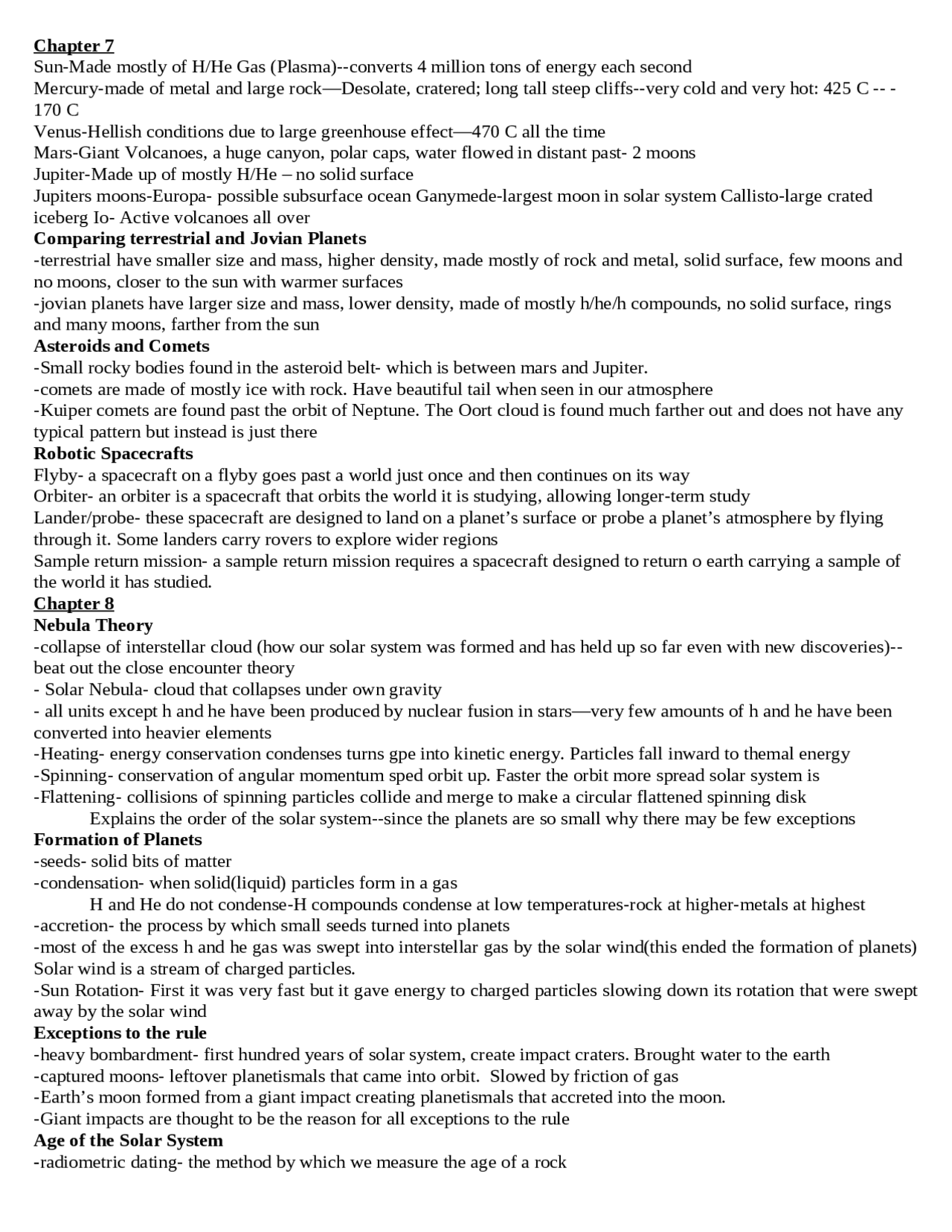 Introduction To Astronomy Summary Of Chapters 7 And 8 Phys 1055