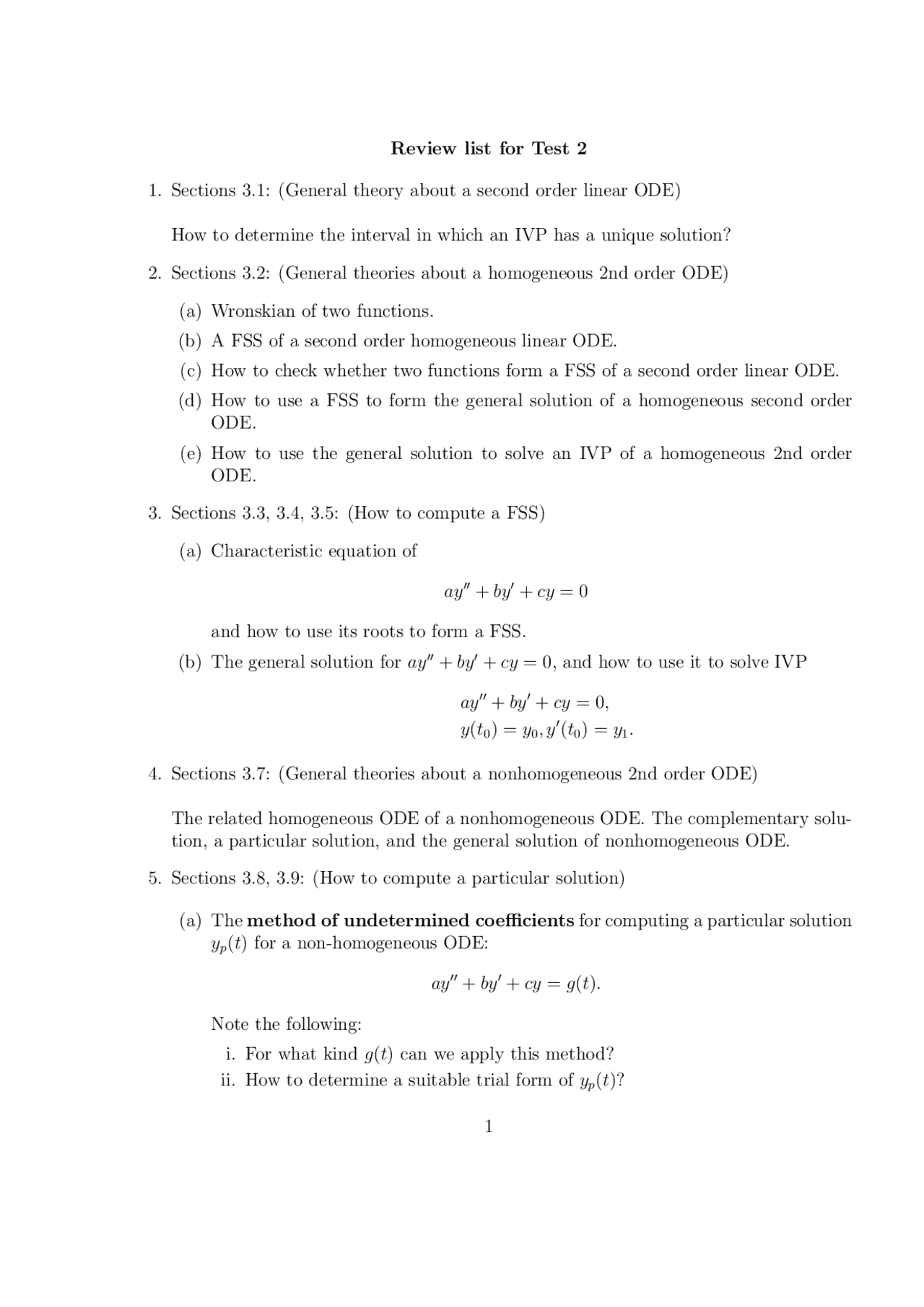 Introduction Differential Equations Test 2 Review Math 2214 Docsity