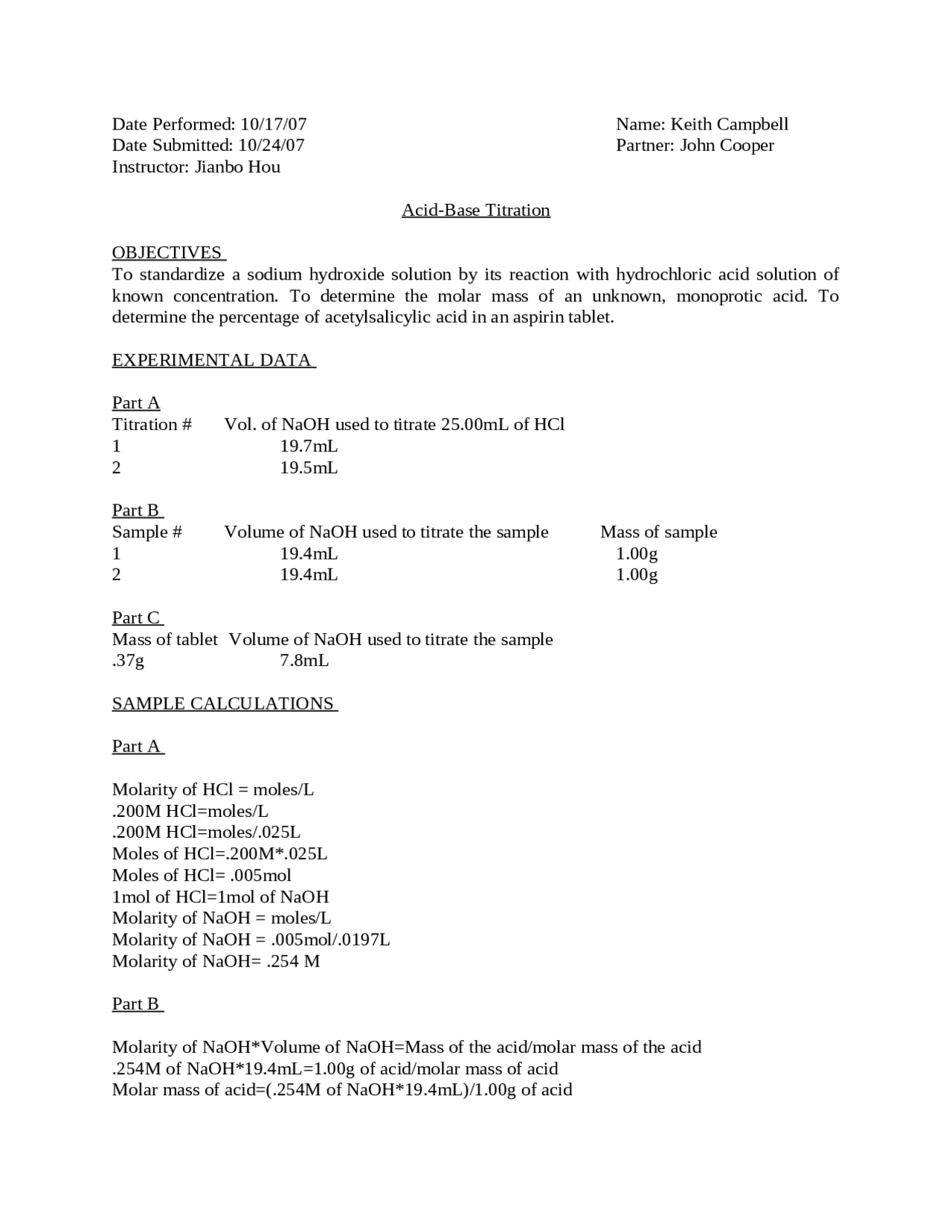 Acid-Base Titration Lab - General Chemistry Laboratory Manual | CHEM ...