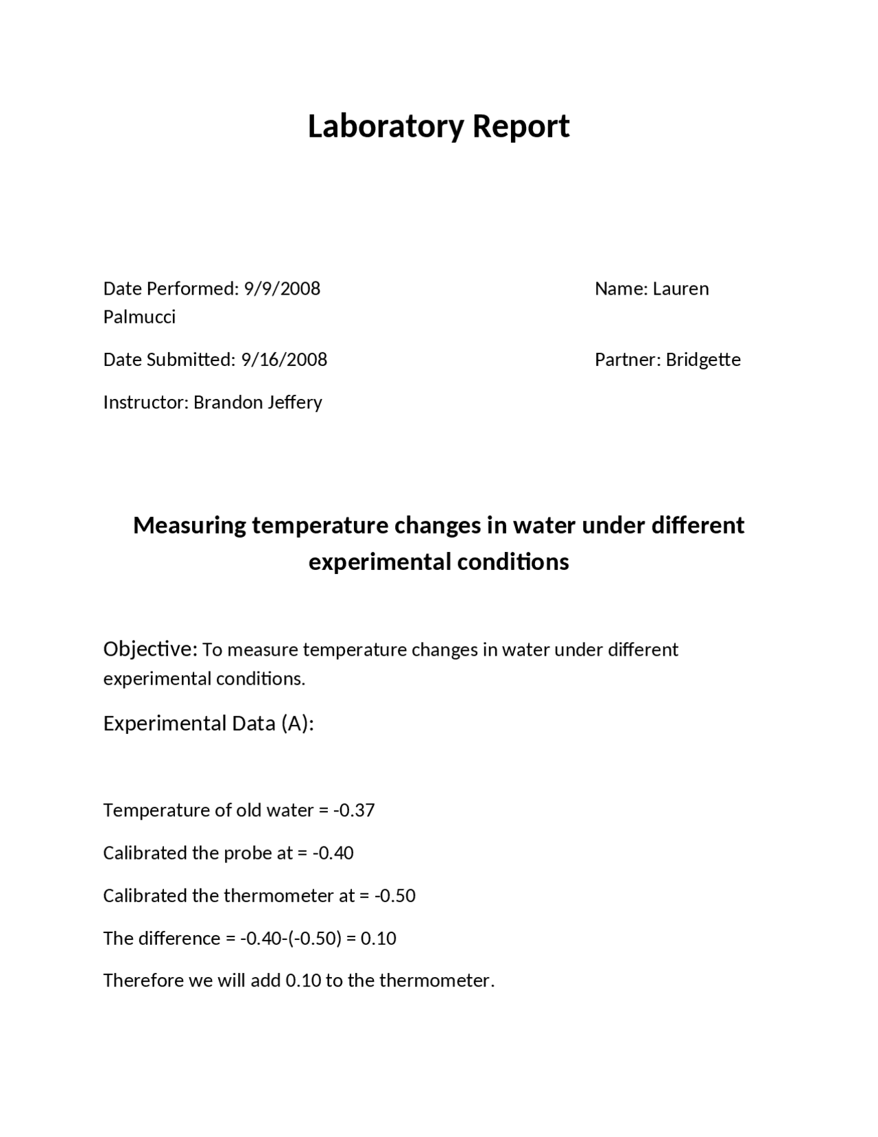 Laboratory Report for Measurement 1 - General Chemistry | CHEM 1035 ...