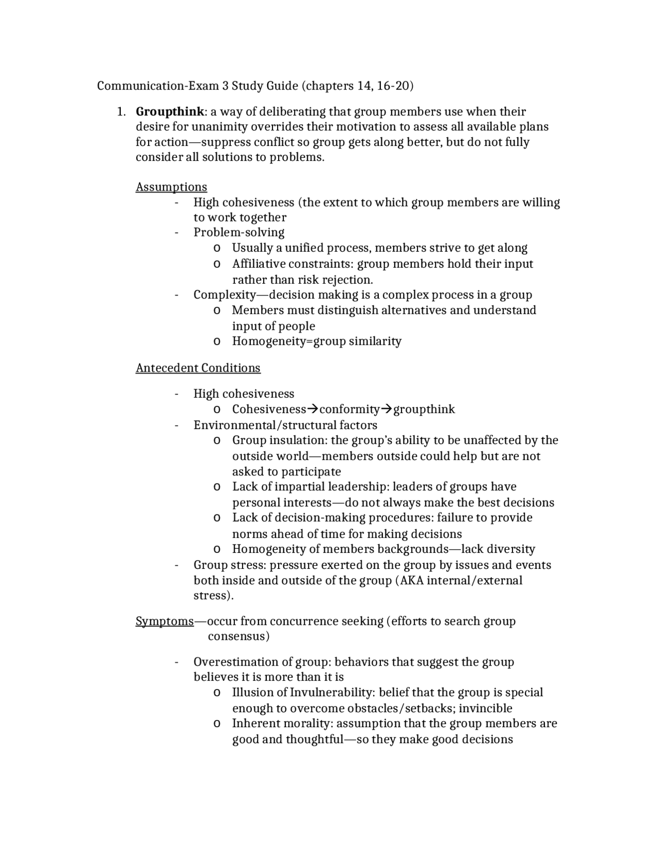 Introduction to Communication Studies - Exam 3 Study Guide | COMM 1014 - Docsity