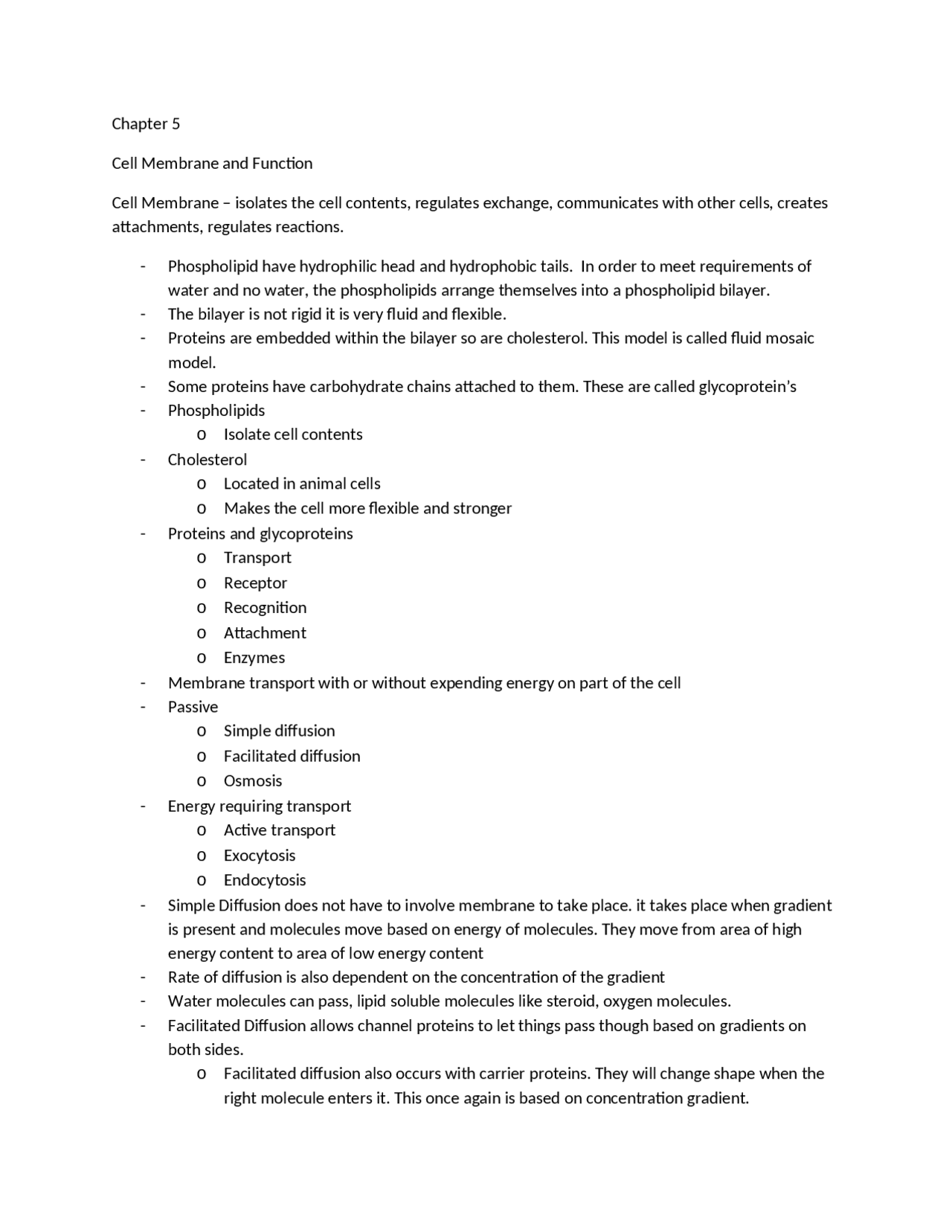 Cell Membrane And Function General Biology Notes Biol 1005 Docsity