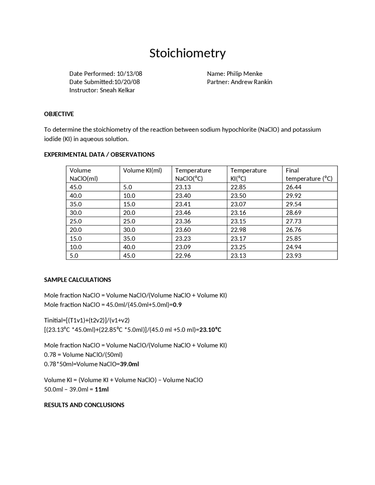 Stoichiometry Manual Introduction Chemistry Lab Chem 1025 Docsity