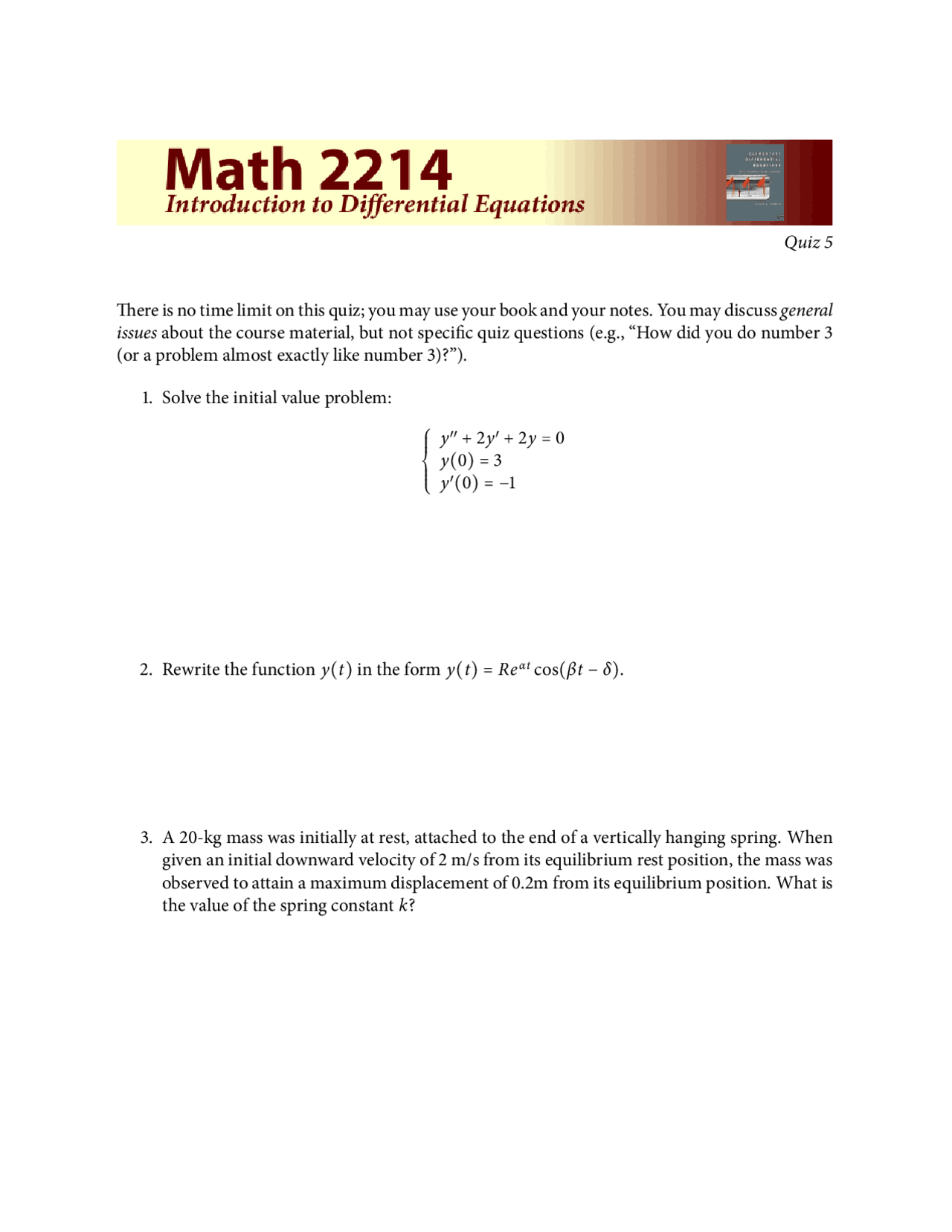 Initial Value Problem and Spring Problem - Differentials Equations ...