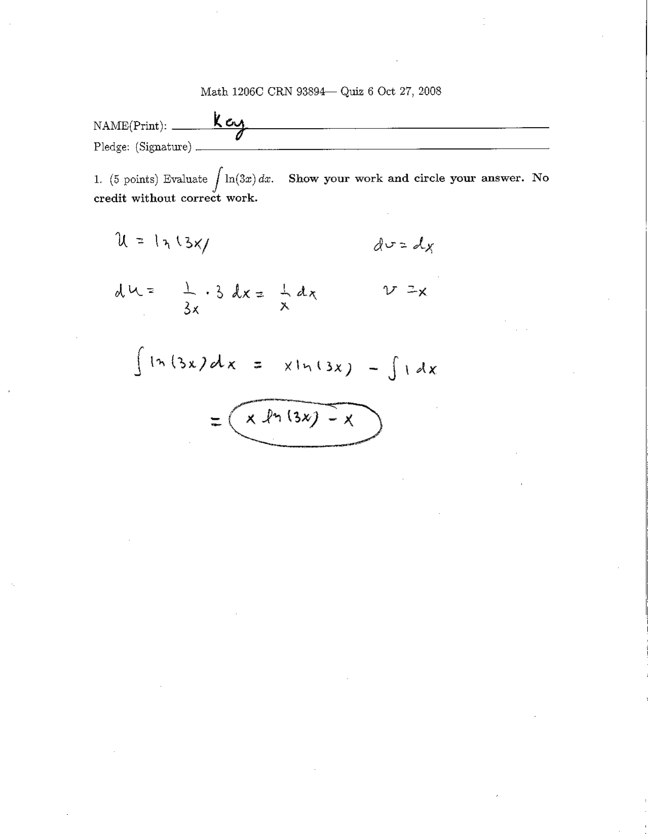 Find Integration - Calculus - Quiz | MATH 1206 - Docsity