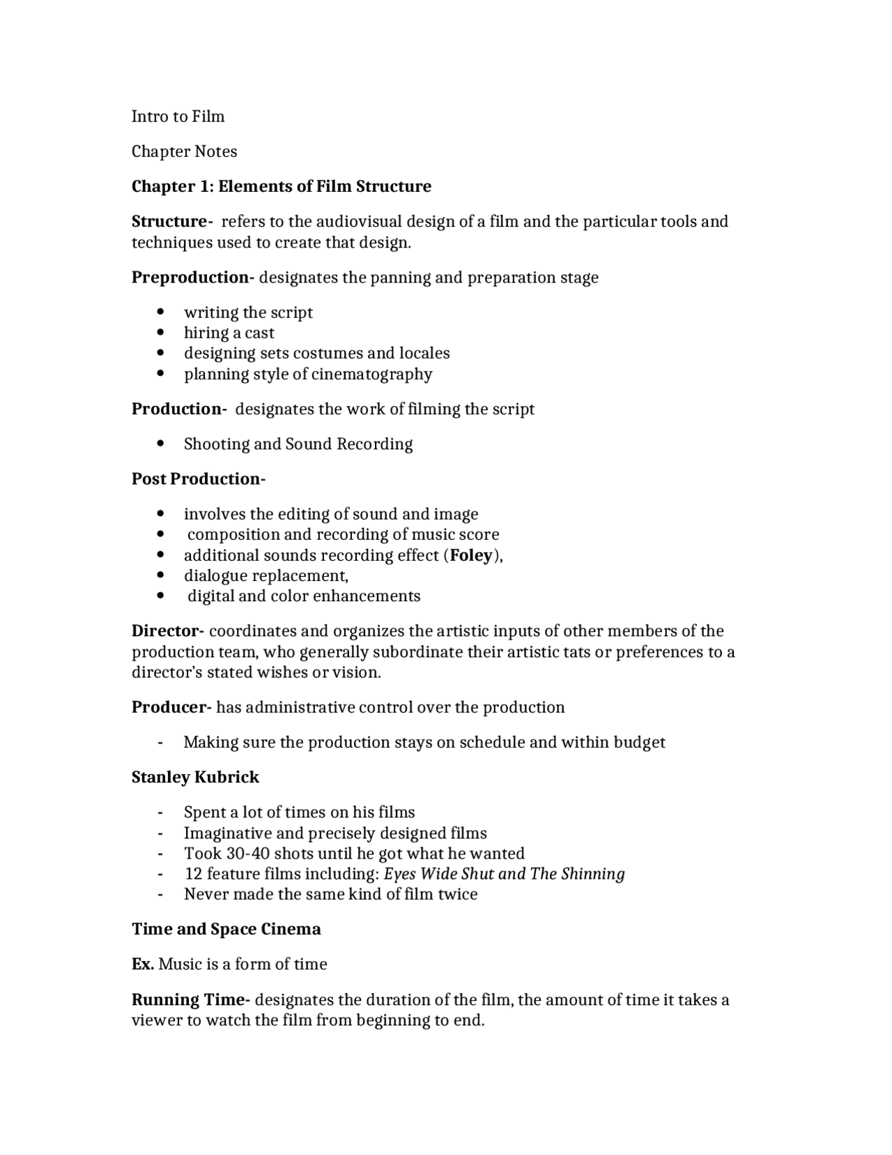 Lecture Notes On Elements Of Film Structure Comm 2054 Docsity
