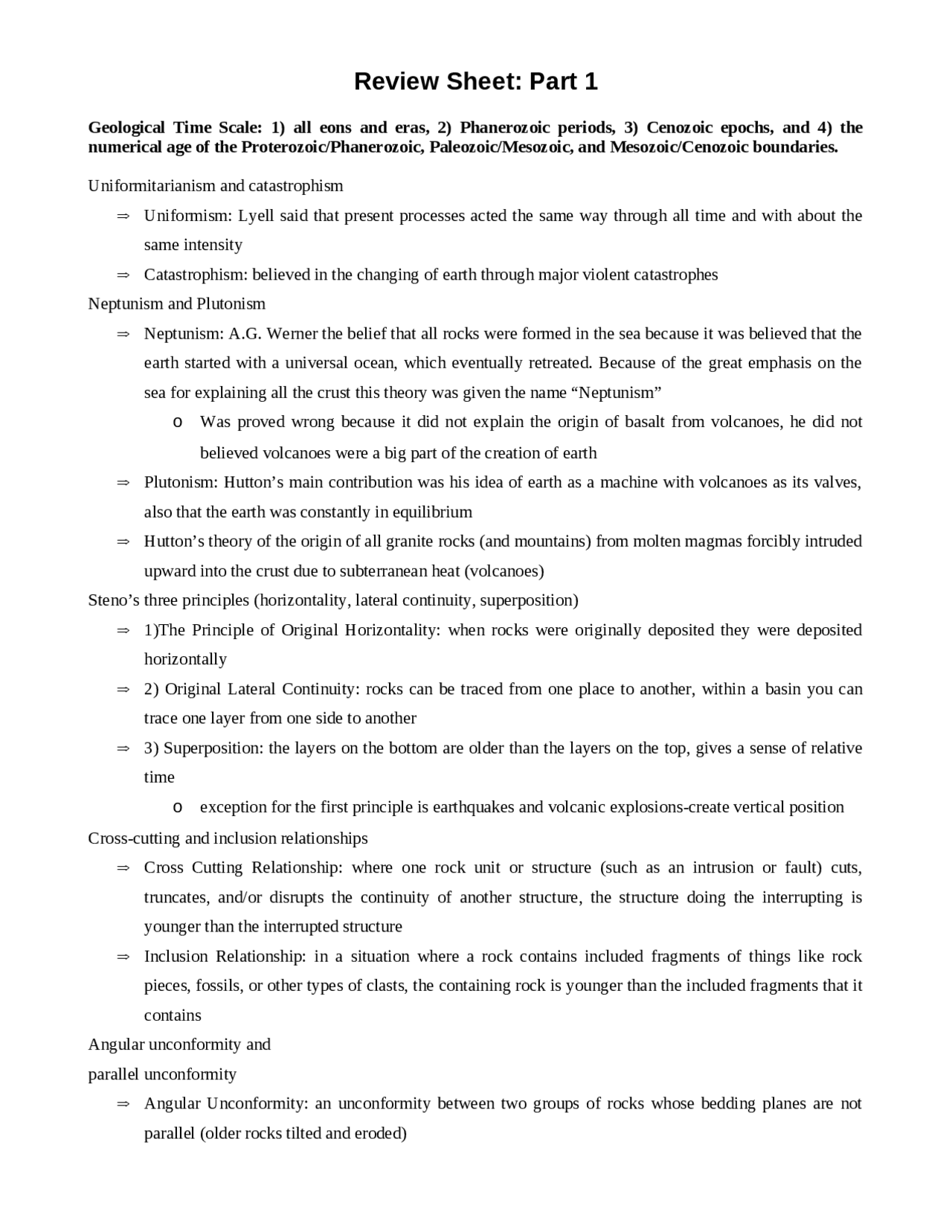 Geological Time Scale Review Sheet For Exam Earth System History