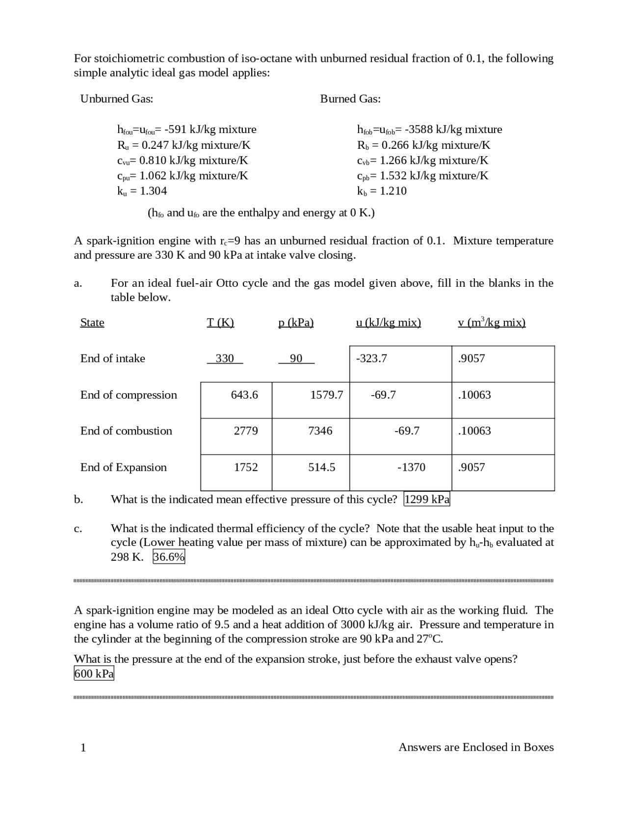 Exam Ii Solutions Internal Combustion Engines Me 4204 Docsity