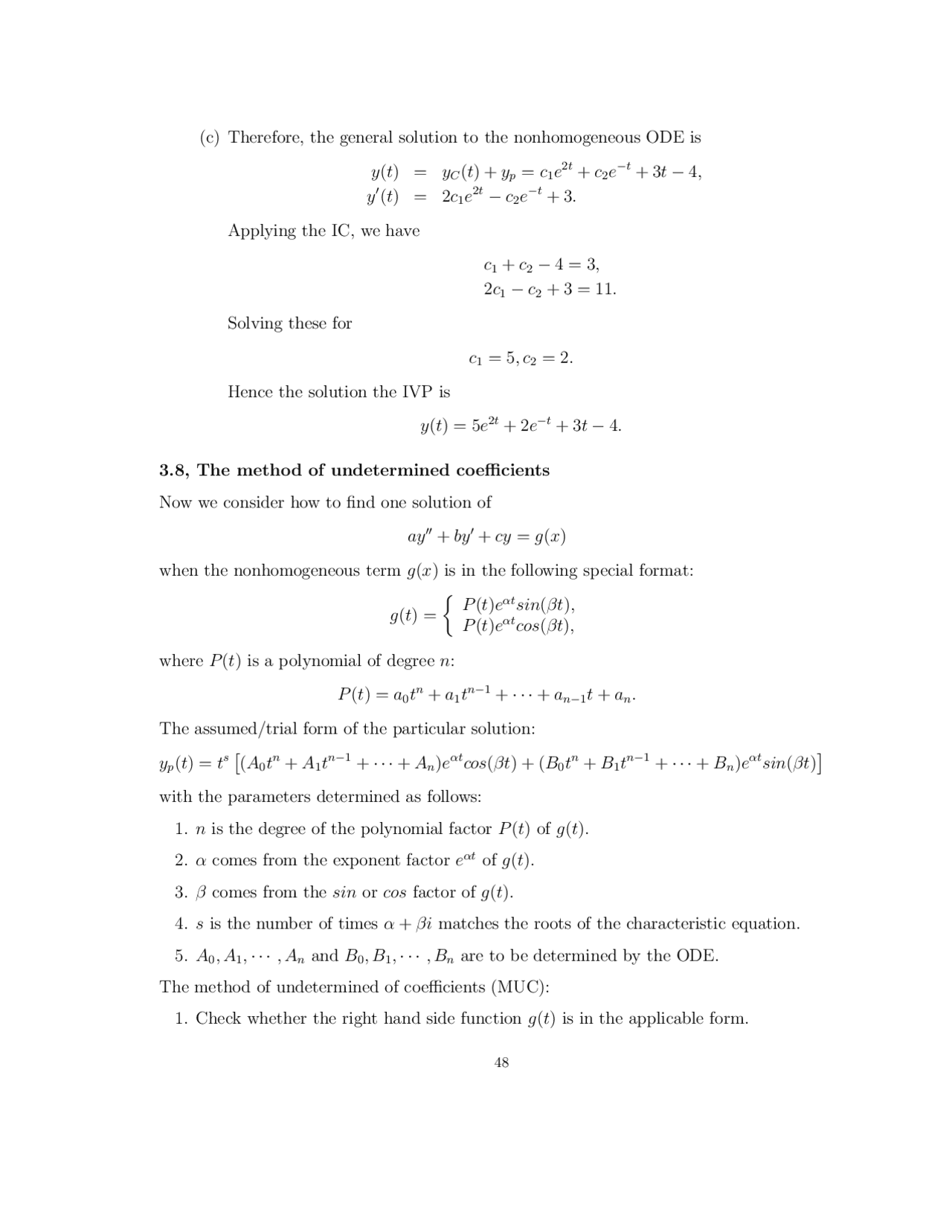 The Method Of Undetermined Coefficients Lecture Notes Math 2214