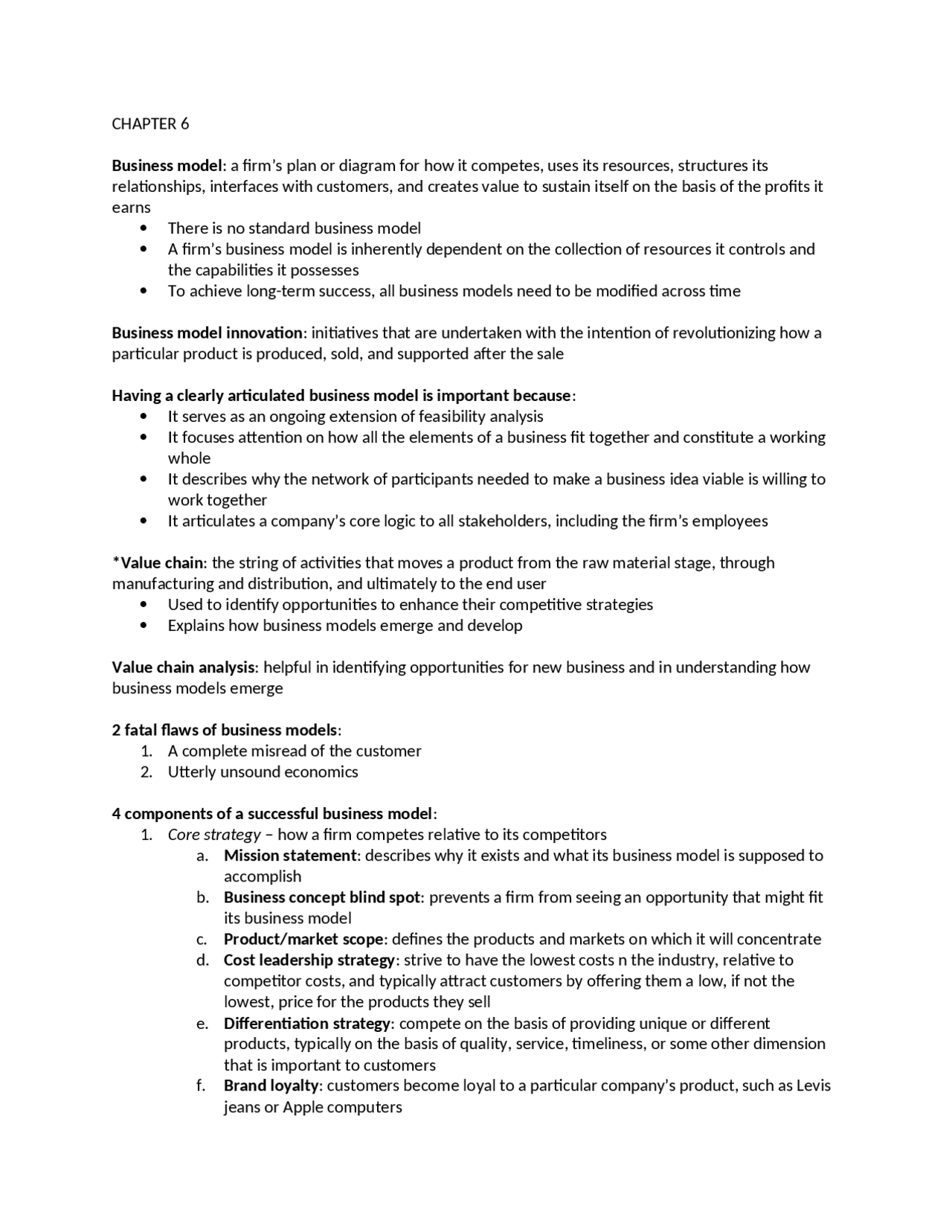Business Plan - Chapter 6 - Lecture Notes | MGT 4064 - Docsity
