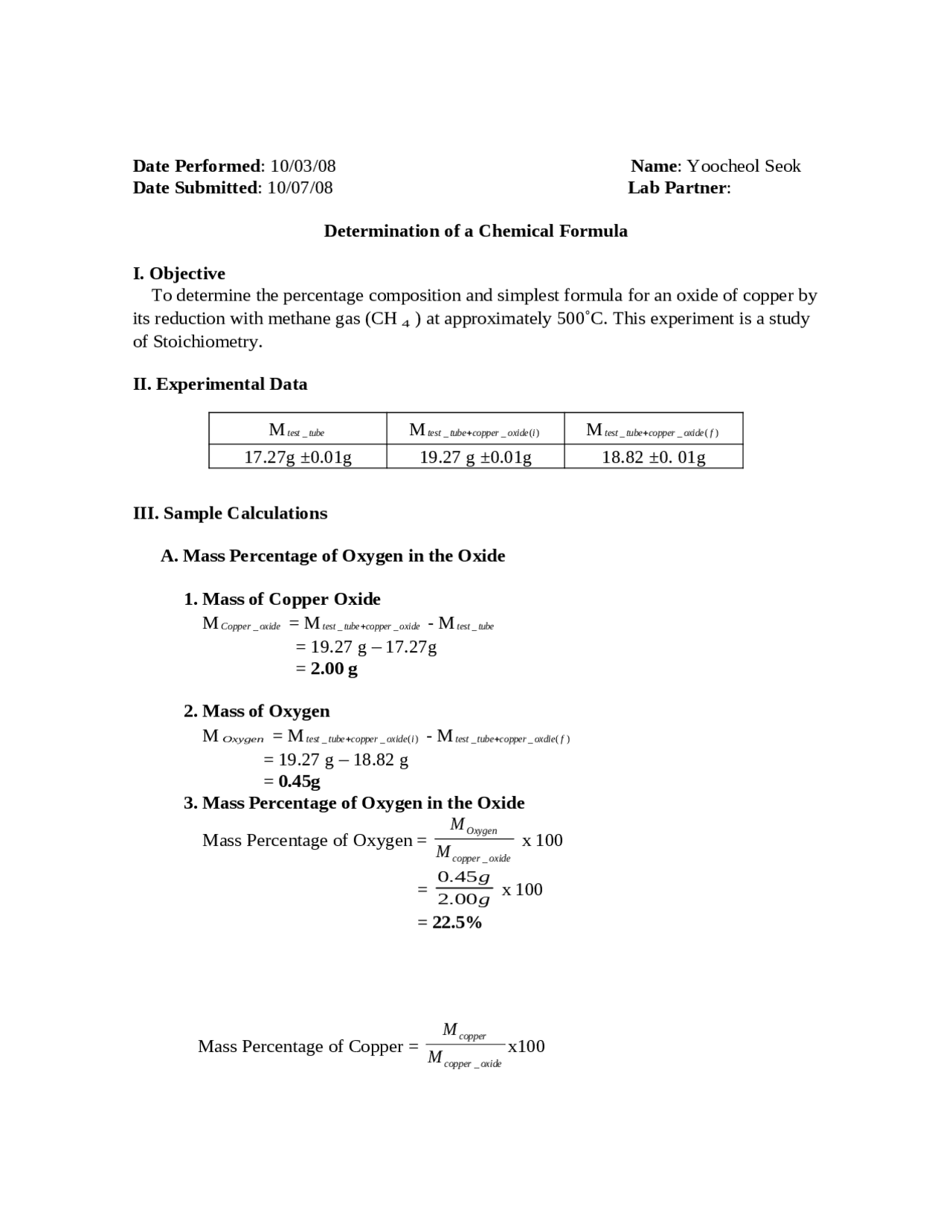 Determination of Chemical Formula and Uncertainty of Mass Percentage ...
