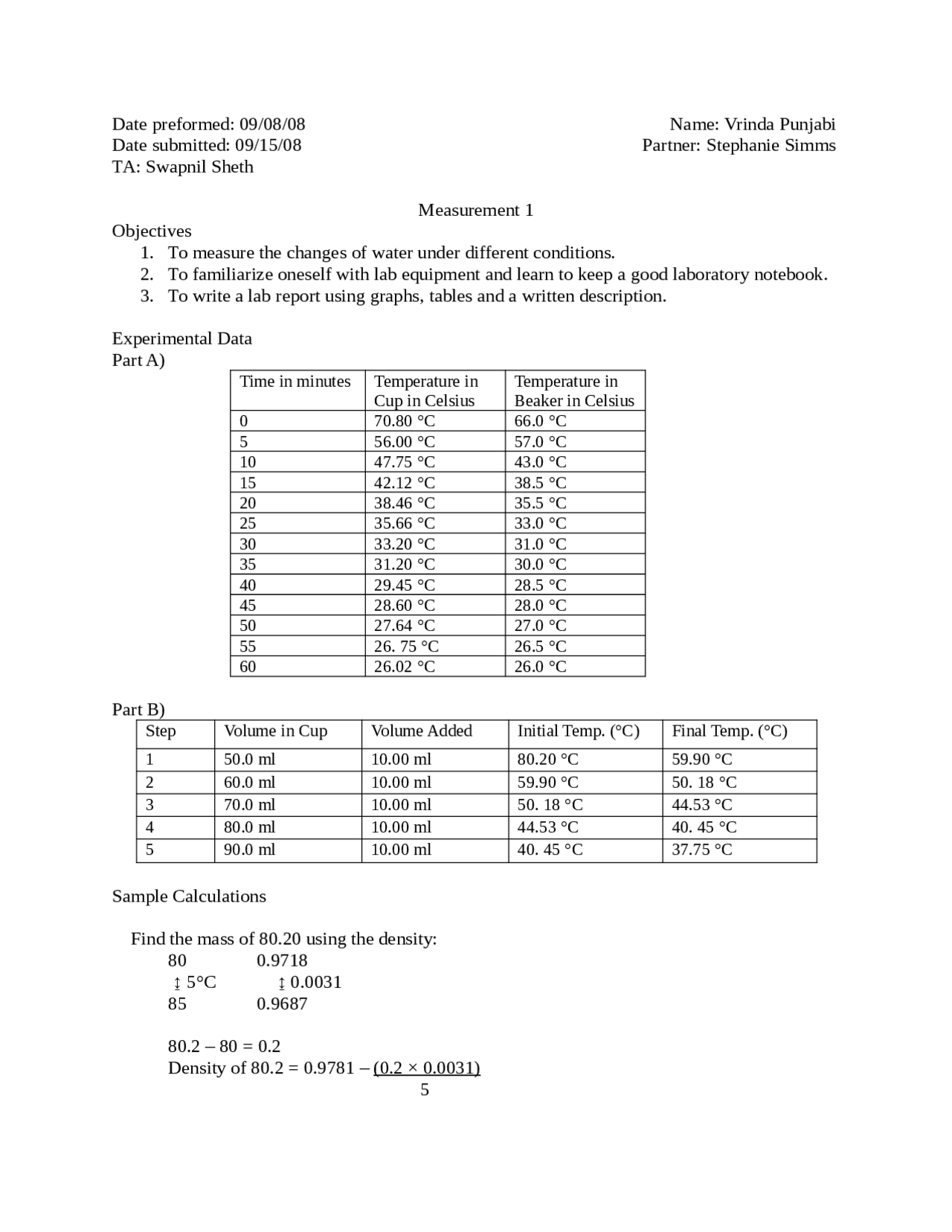 Measurement of Water Density | General Chemistry Lab | CHEM 1045 - Docsity