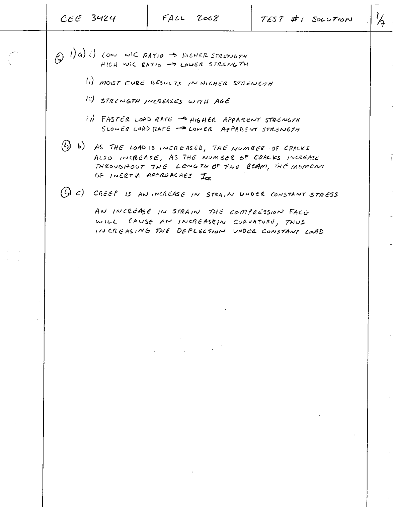 Reinforced Concrete Structure I Test 1 Solution Cee 3424 Docsity