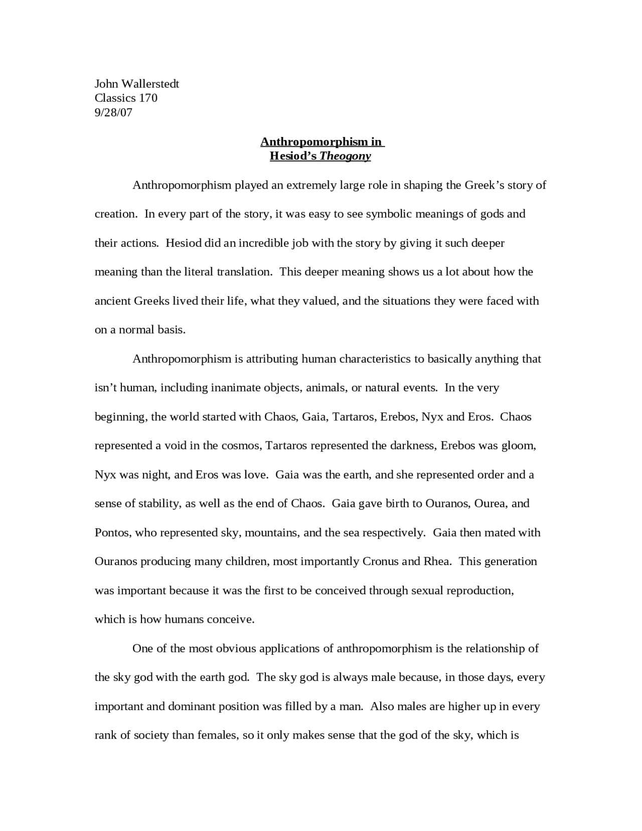 Paper 1 Assigned on Anthropomorphism - Greek and Roman Mythology | CLAS ...