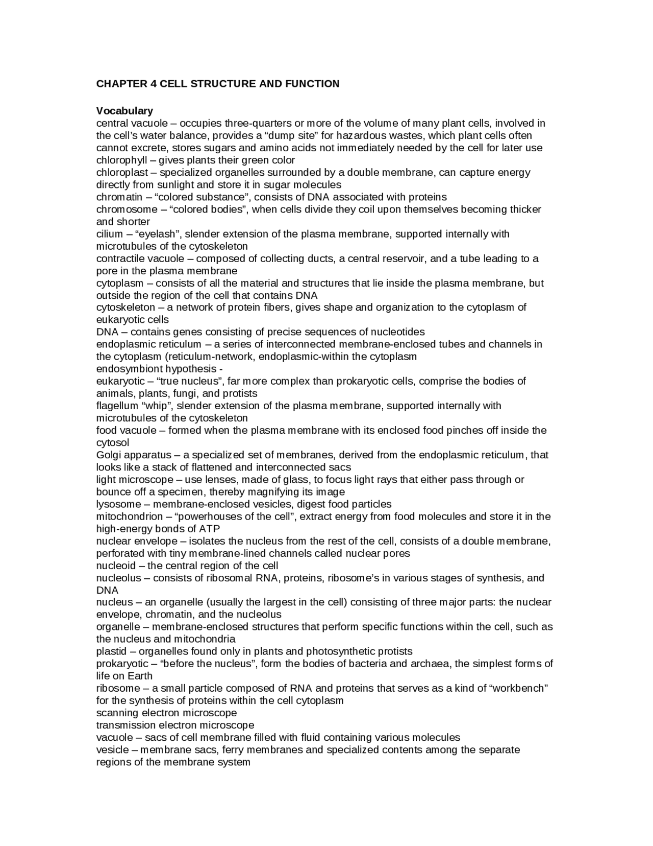 Cell Structure and Function - General Biology - Vocabulary | BIOL 1005 ...