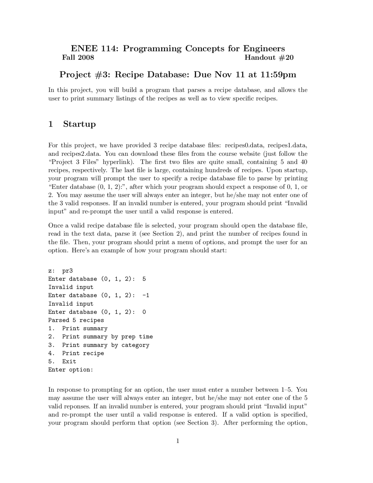 Recipe Database - Project Report 3 | ENEE 114 - Docsity