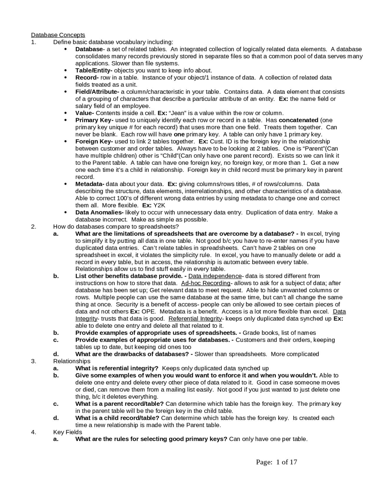 Lecture Notes On Database Concepts Introduction To Business