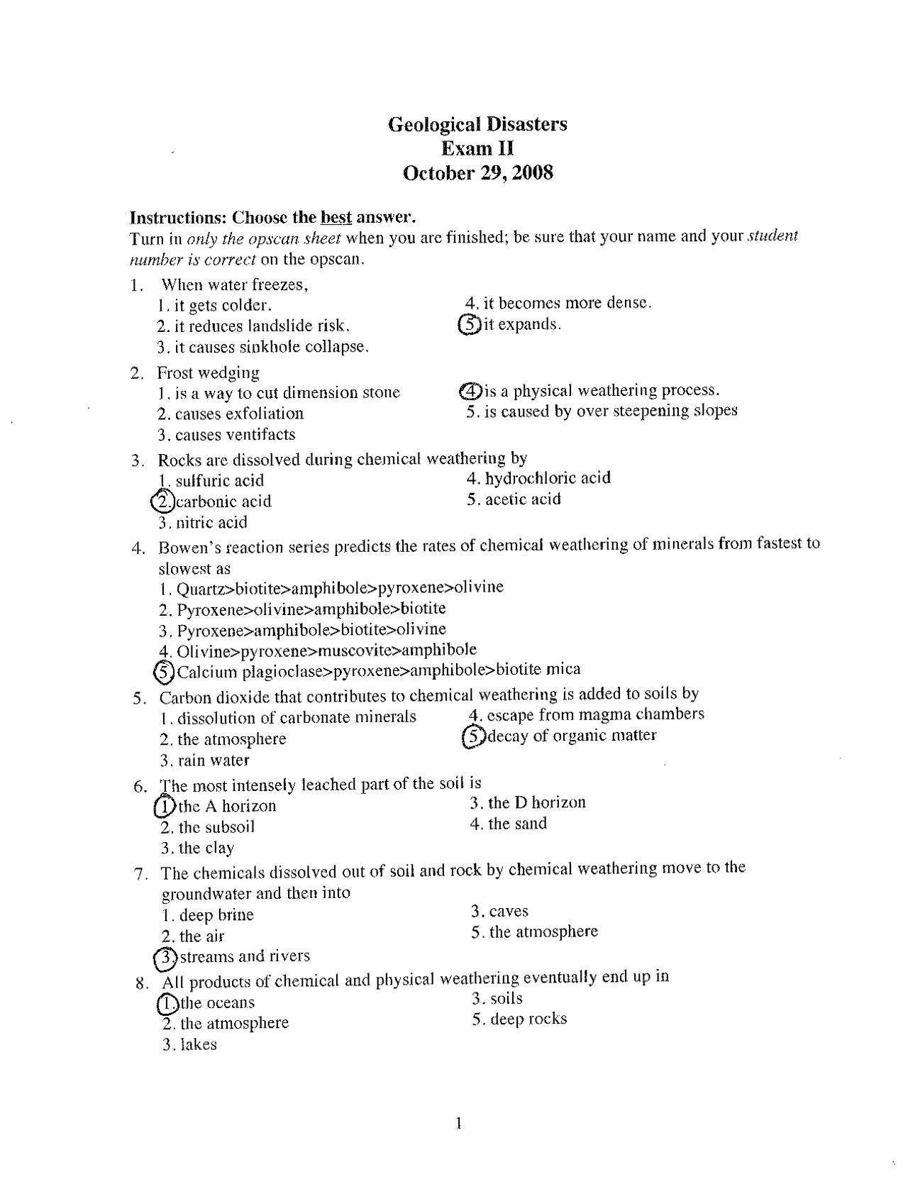 Geological Disaster Exam Ii With Answers Geos 1004 Docsity