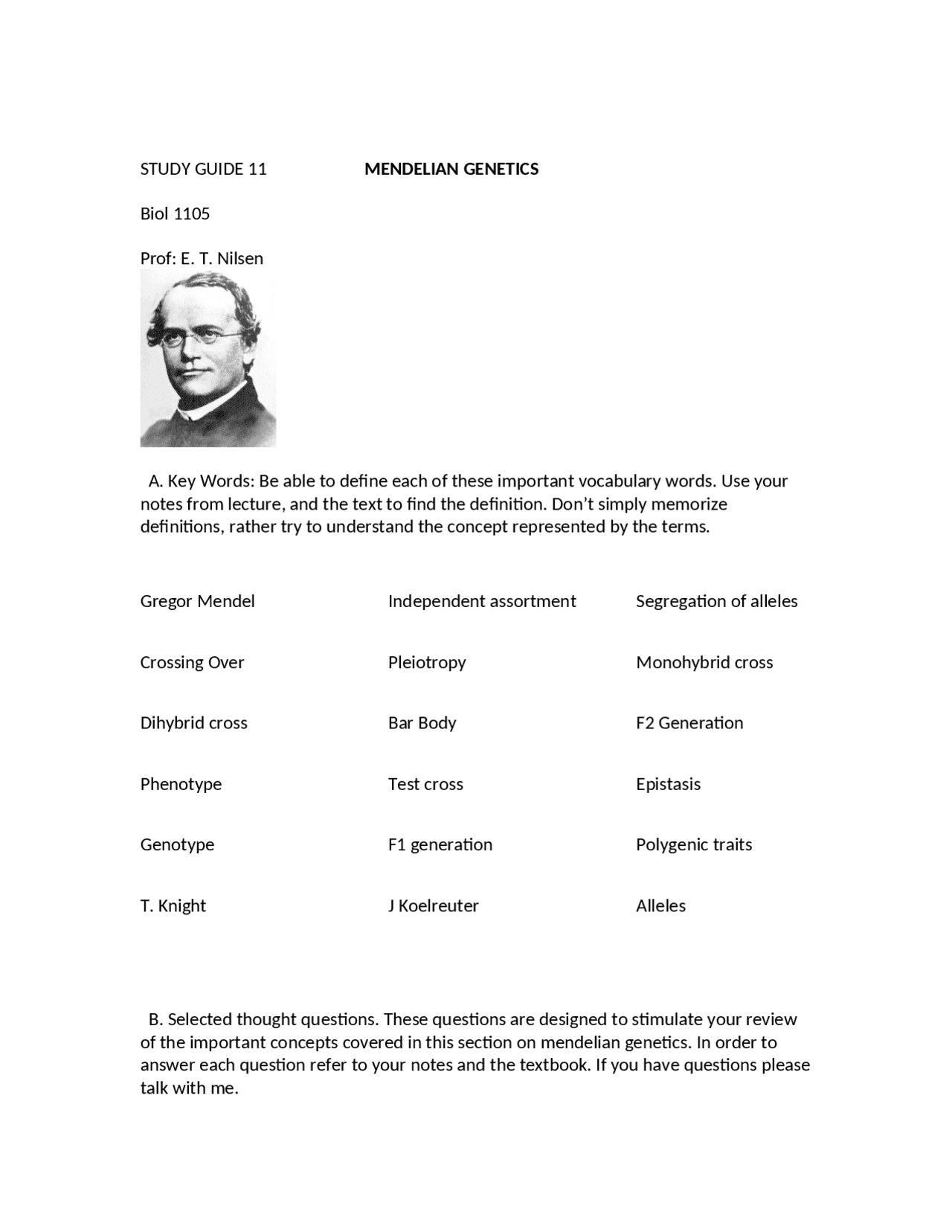 Mendelian Genetics - Principles of Biology - Study Guide | BIOL 1105 ...