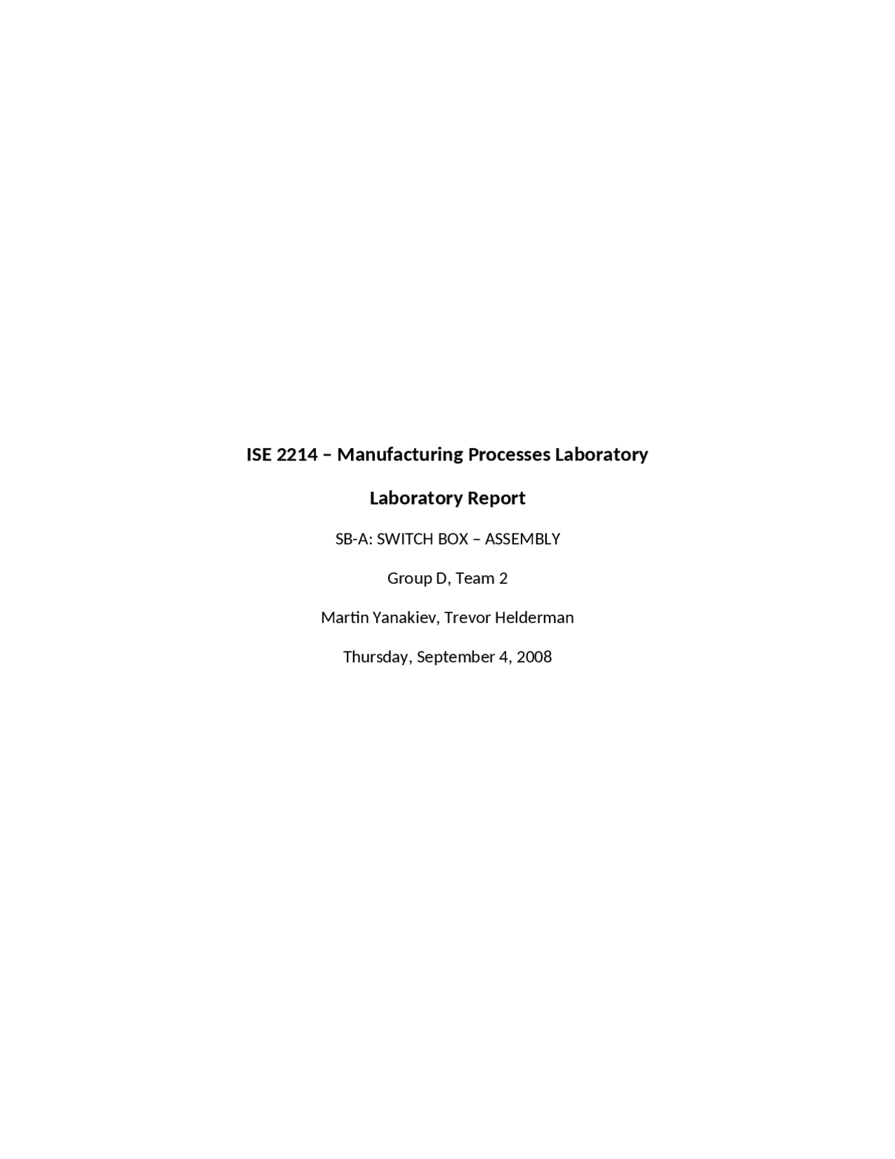 Study File for Laboratory Report - Manufacturing Processes Lab | ISE ...