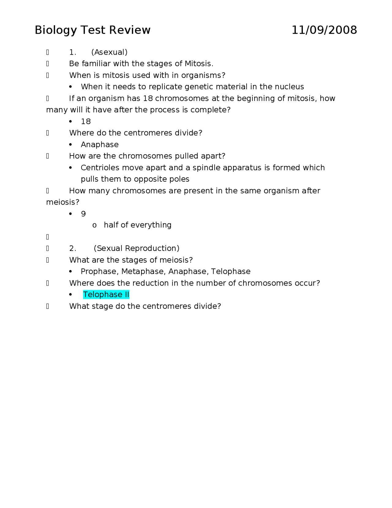10 Solved Problems On General Biology Review Sheet Biol 1005 Docsity