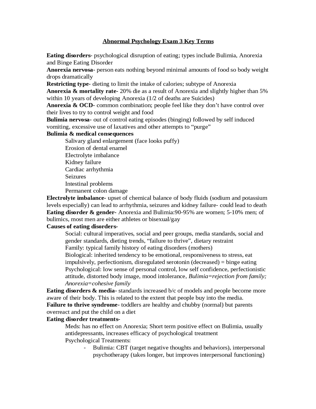 Abnormal Psychology Exam 3 Answers Keys Psyc 3014 Docsity