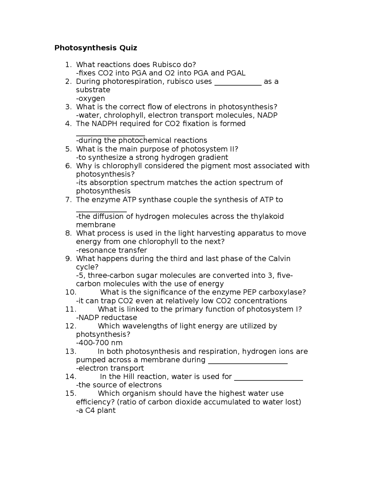 Photosynthesis Quiz to Complete | Principles of Biology | BIOL 1105 ...