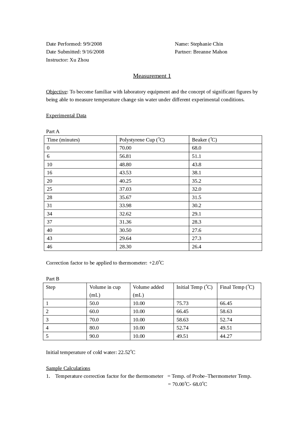 Measurement 1 Experiment General Chemistry Lab Chem 1045 Docsity