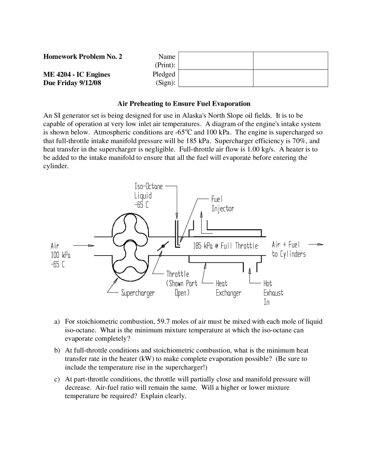 Homework Problem 2 Internal Combustion Engines Me 4204 Docsity