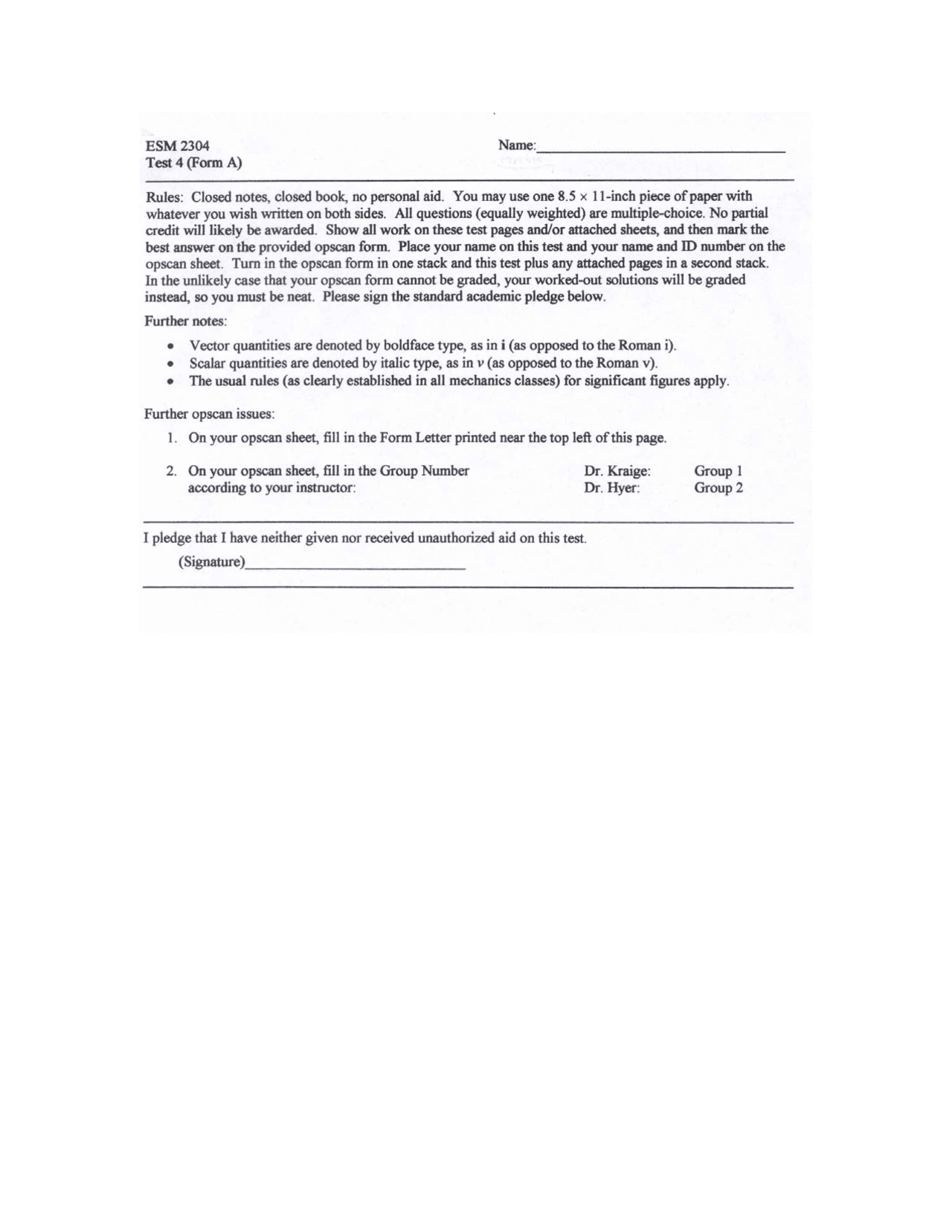 Multiple Questions For Test 4 A Dynamics Esm 2304 Docsity