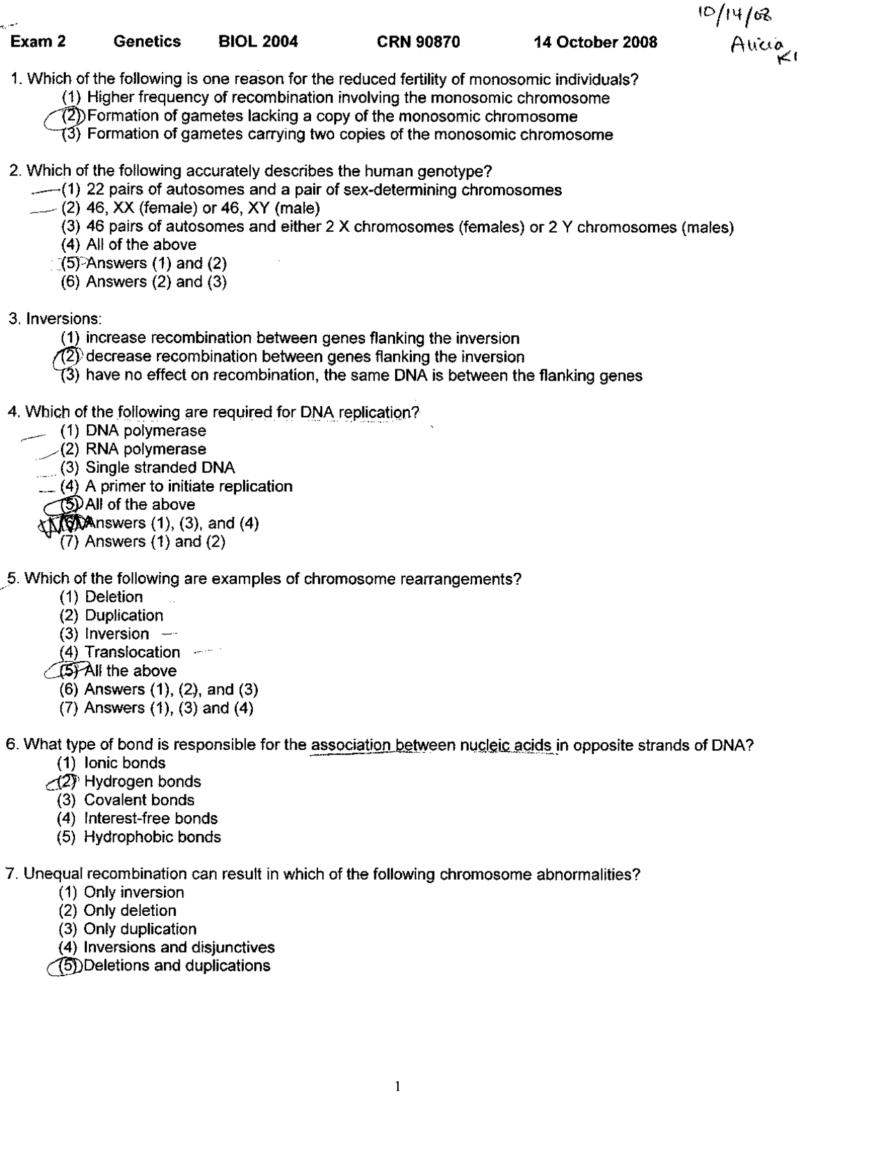 Solved Questions For Practice Exam 2 Genetics Biol 2004 Docsity