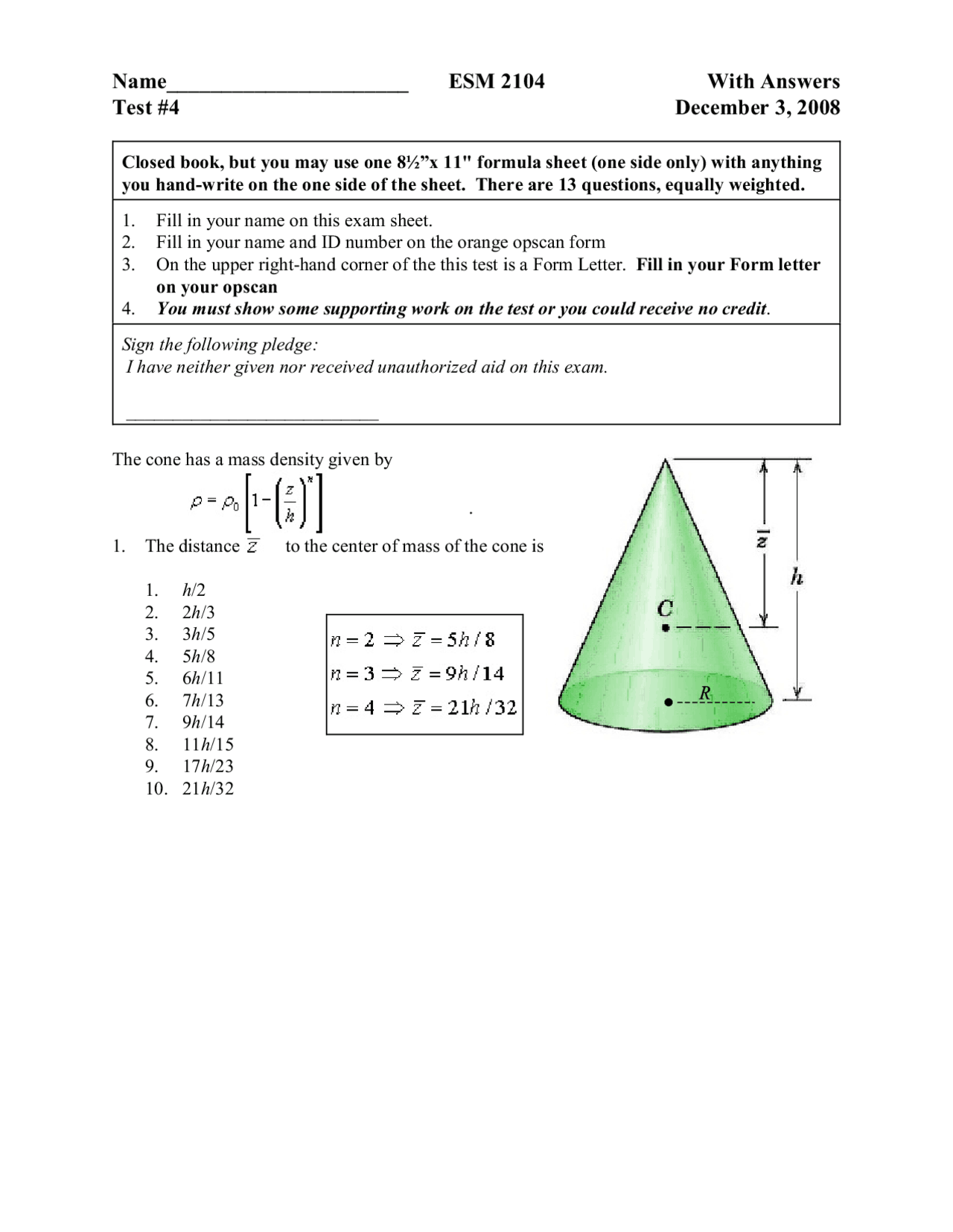 Statistics Solutions To Test 4 Esm 2104 Docsity