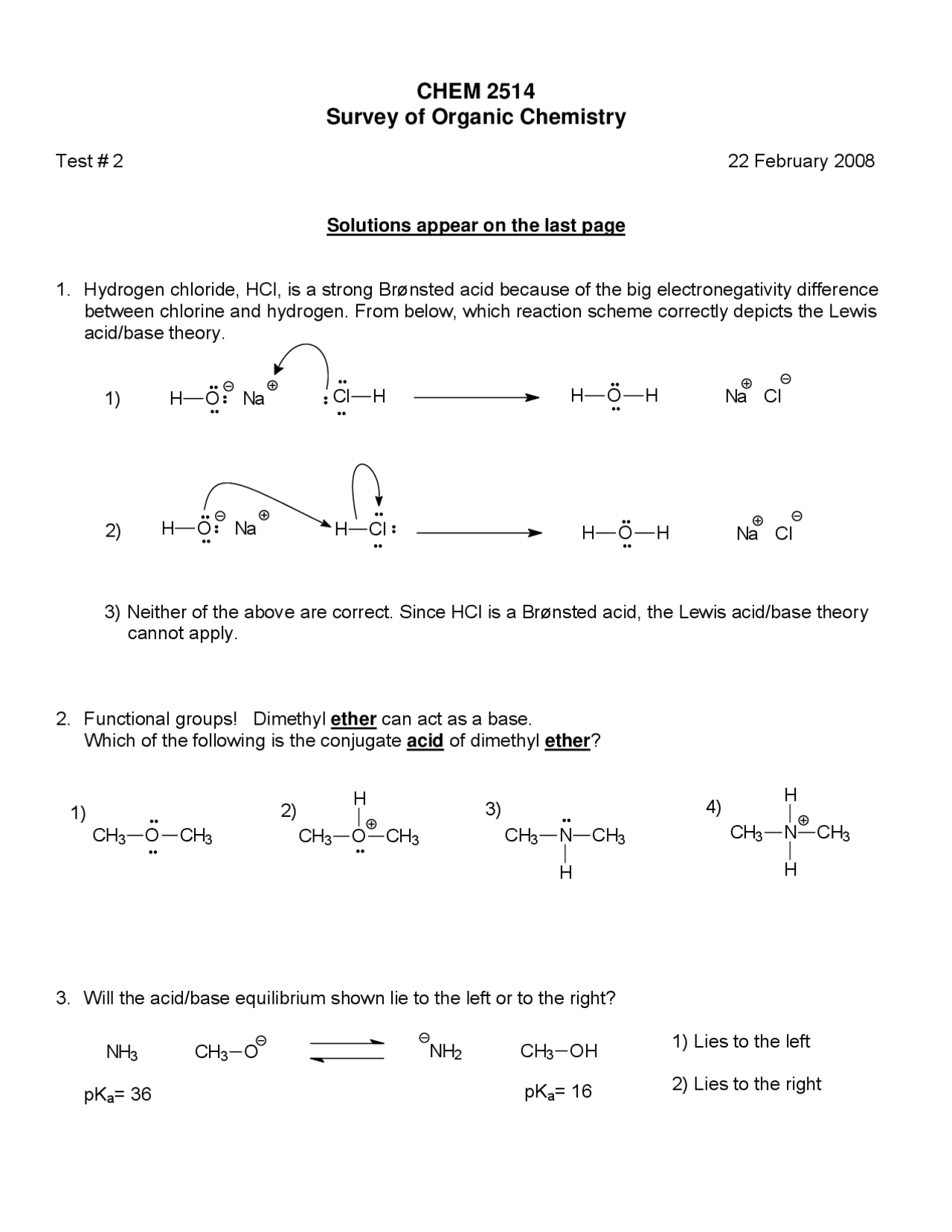 Test 2 Solution Survey Of Organic Chemistry Chem 2514 Docsity