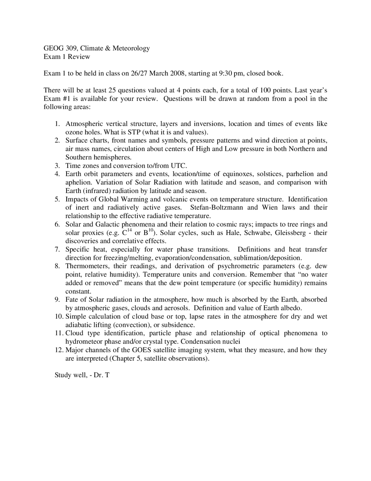 Exam 1 Review Meteorology And Climate Geog 309 Docsity