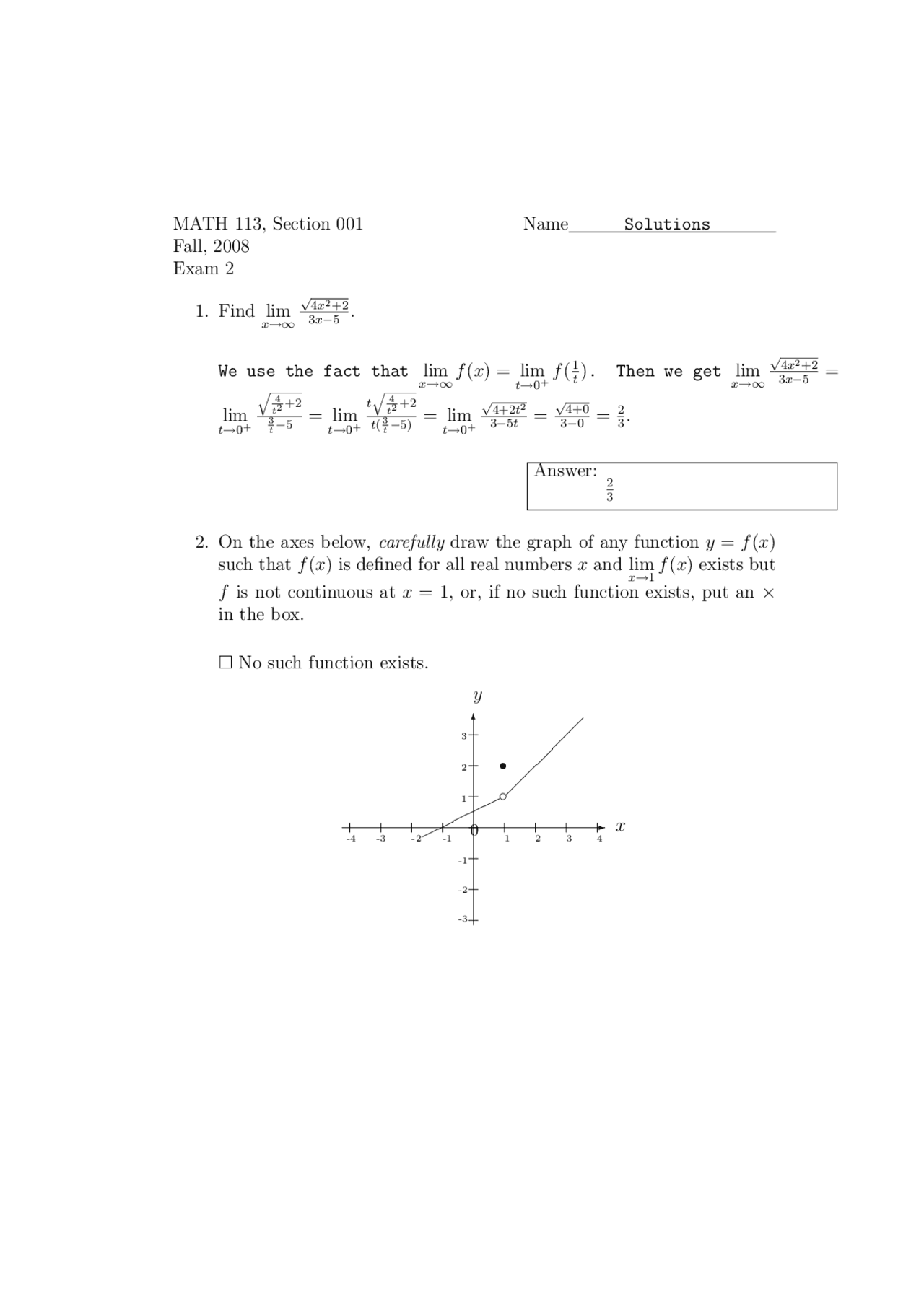 Solved Problems To Find The Limits Test 2 Math 113 Docsity