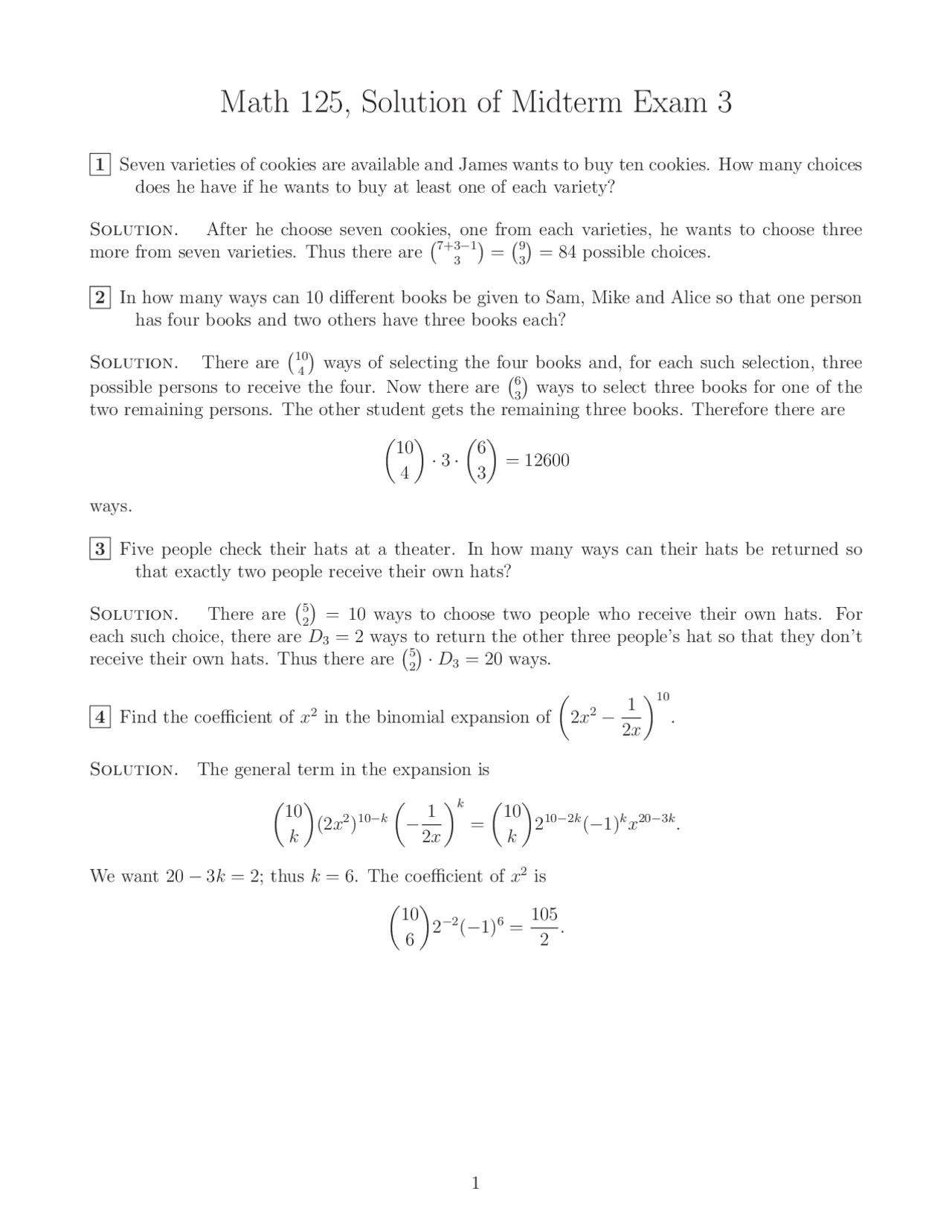 Midterm 3 Solutions Discrete Mathematics I Math 125 Docsity