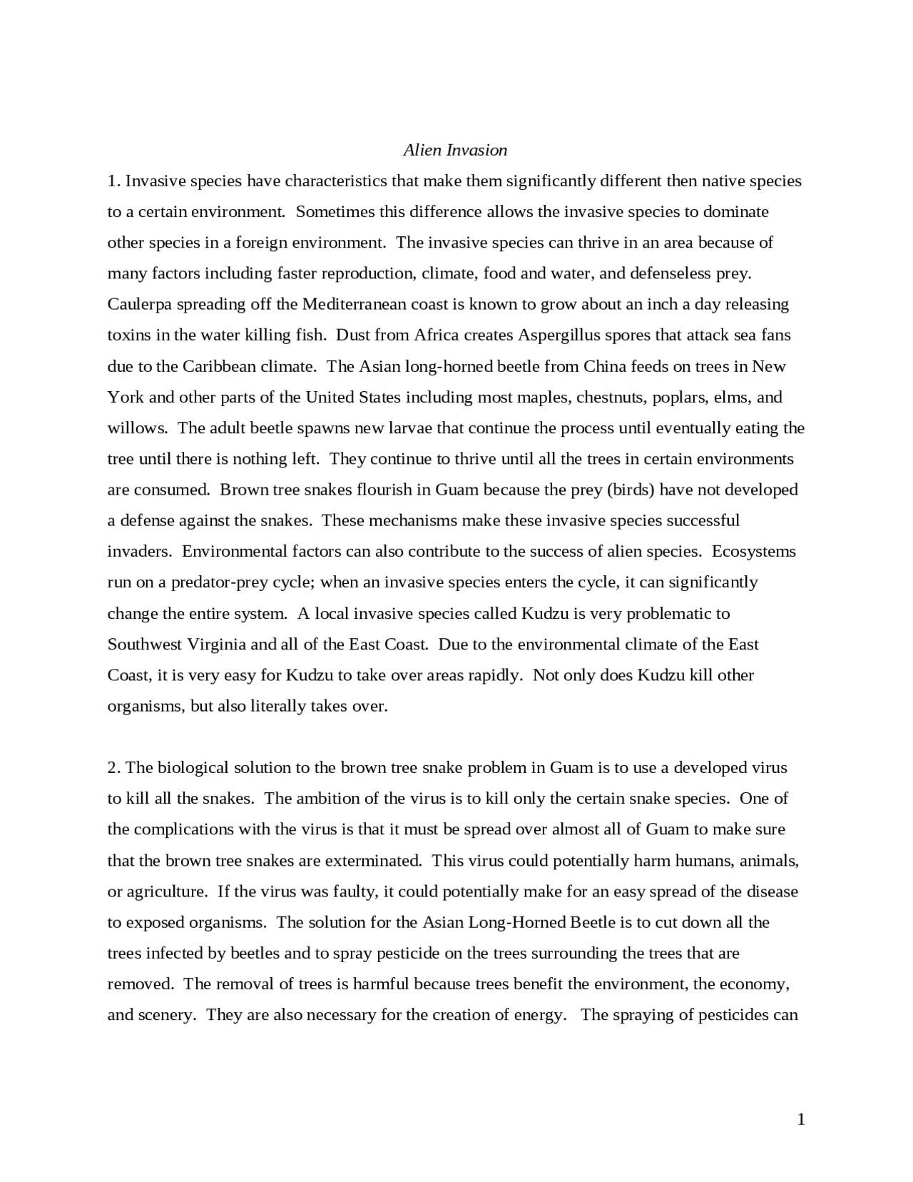 Alien Invasion Introduction to Physics Geography - Essay | GEOG 1104 ...