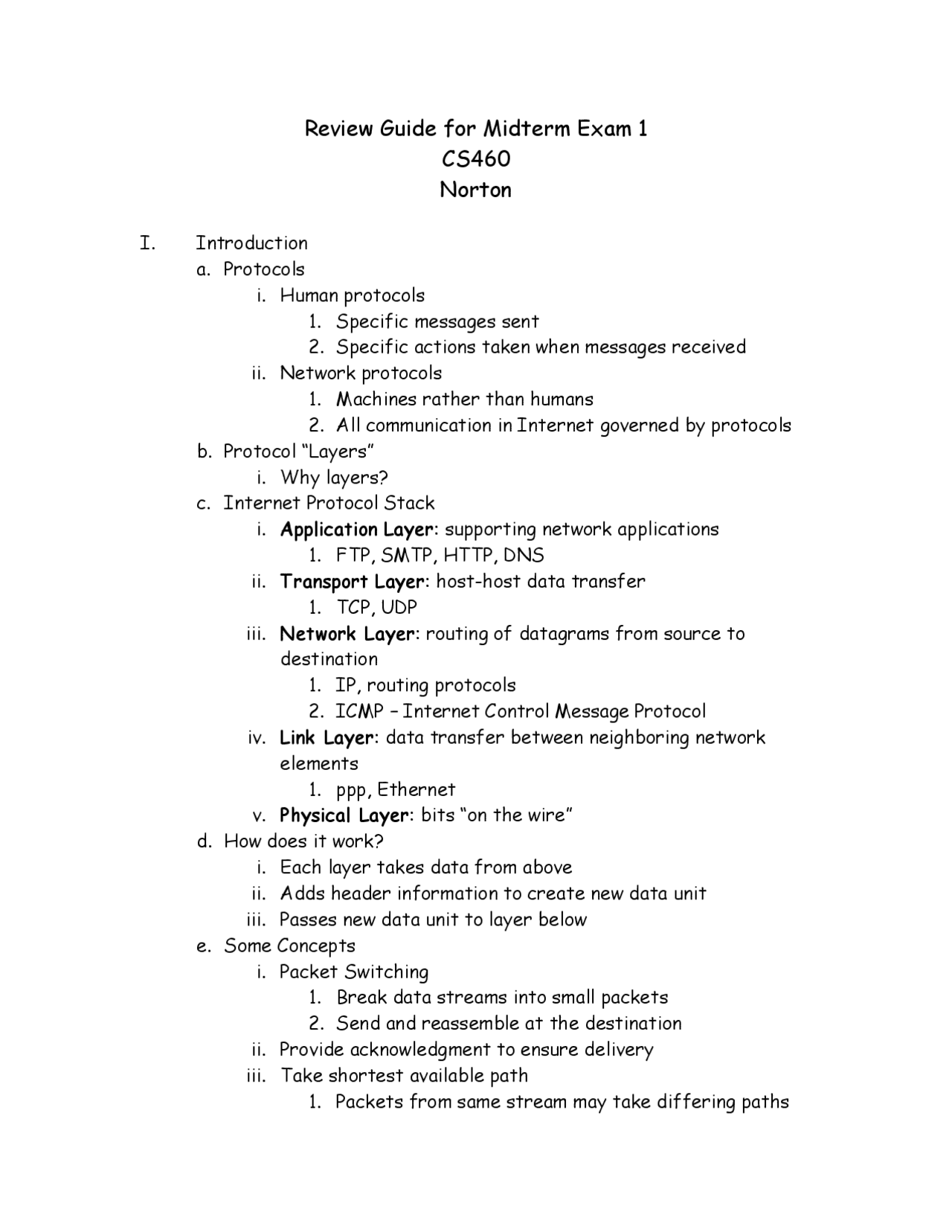 Exam 1 Review Midterm Internet Protocol Network Cs 460 Docsity