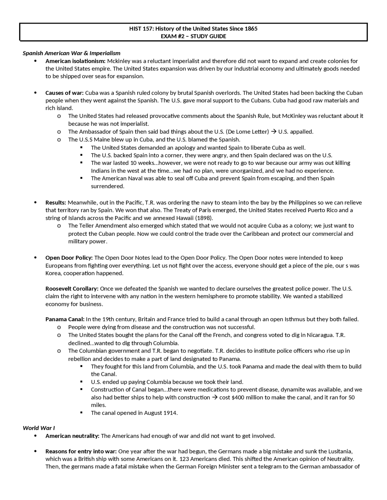 Exam #2 Study Guide - History of United States Since 1865 | HIST 157 ...