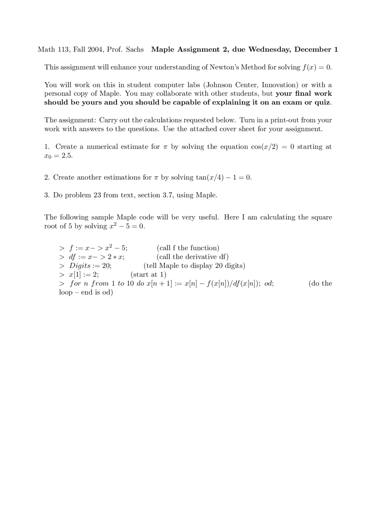 Maple Assignment 2 - Analytic Geometry and Calculus III | MATH 113 ...