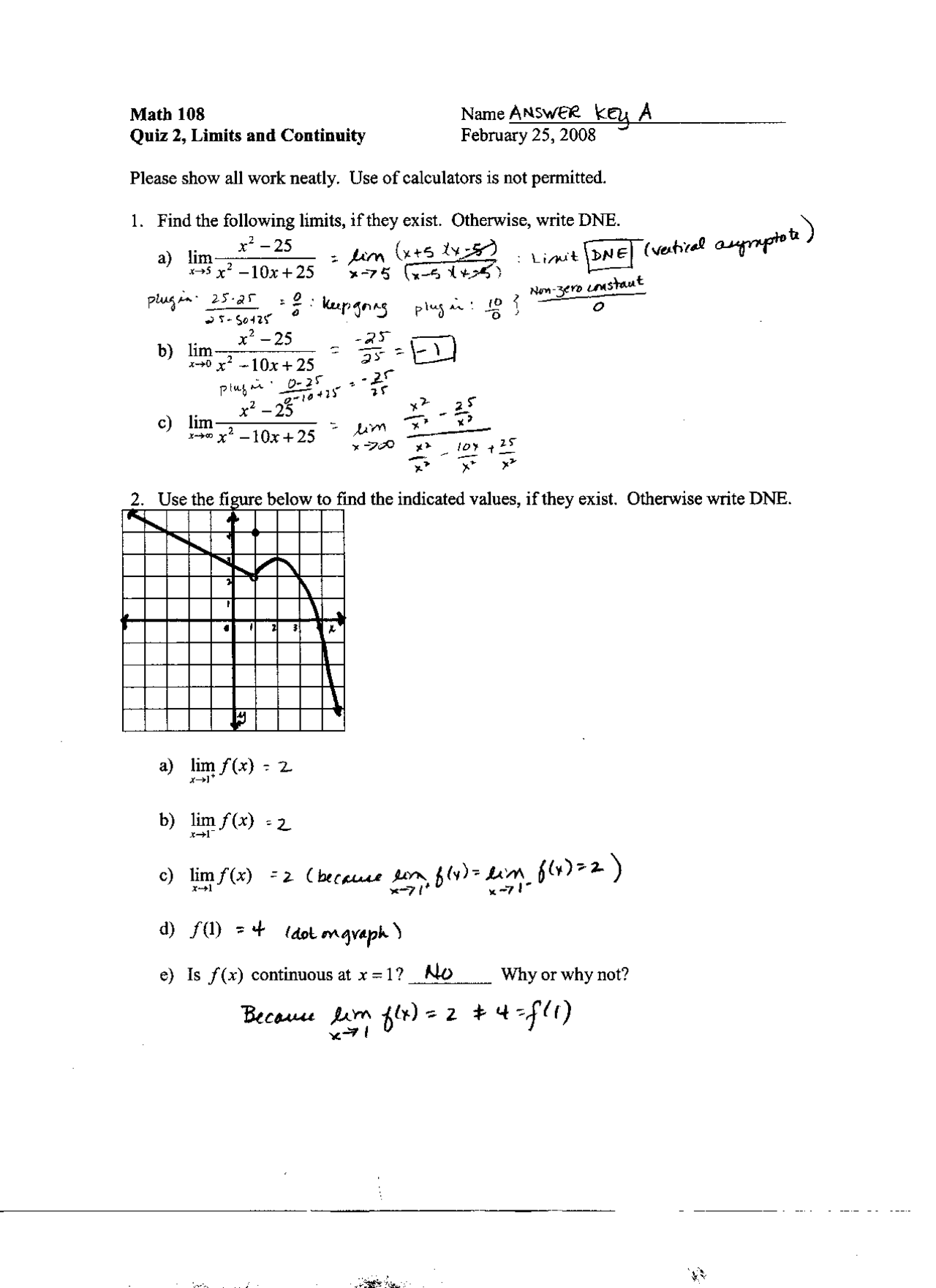 Quiz 2 with Answer Key - Introduction Calculus Business Applications ...