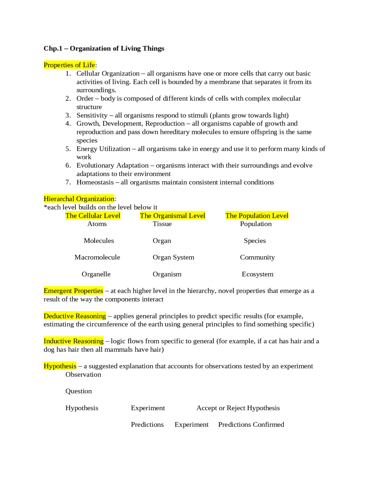 Organization Of Living Things Lecture Notes Biol 1105 Docsity