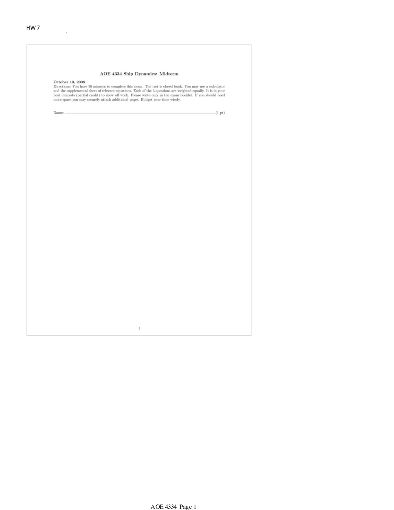 Homework 7 Solved Ship Dynamics Aoe 4334 Docsity